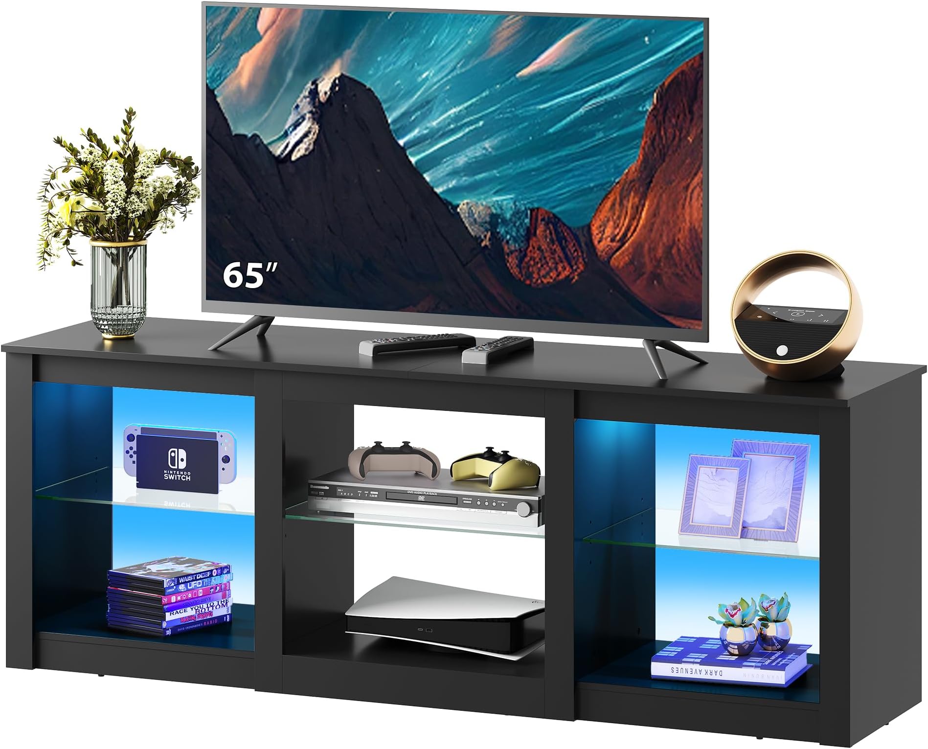 Amazon.com: VECELO LED TV Stand for 55 inch Entertainment Center with ...