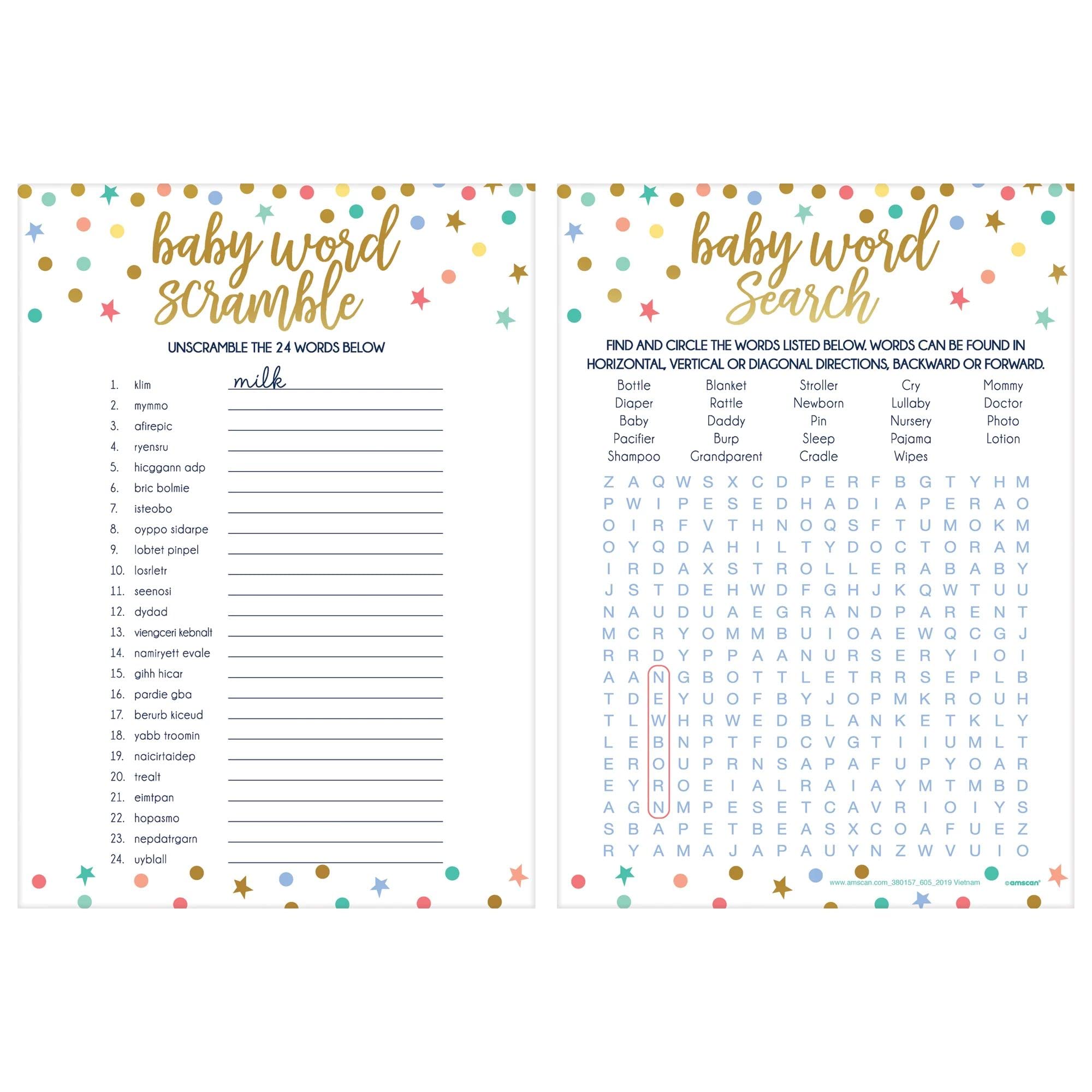 Amazon.com: Multicolor Baby Shower 2-in-1 Word Game - 5" x 7" (Pack of ...