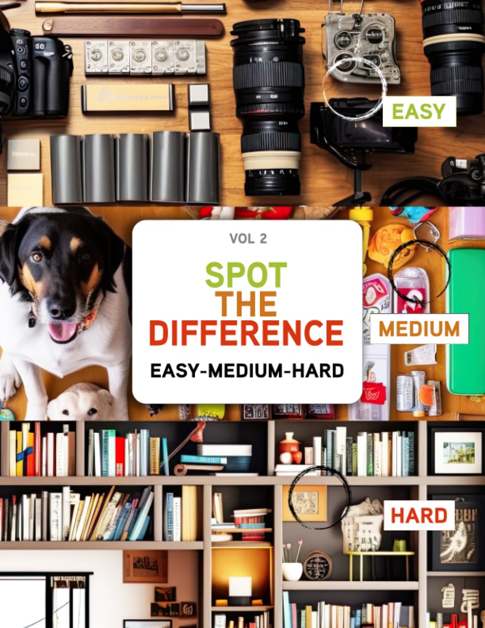 Spot the Difference Book for Adults Vol 2: Easy, Medium and Hard: Large ...