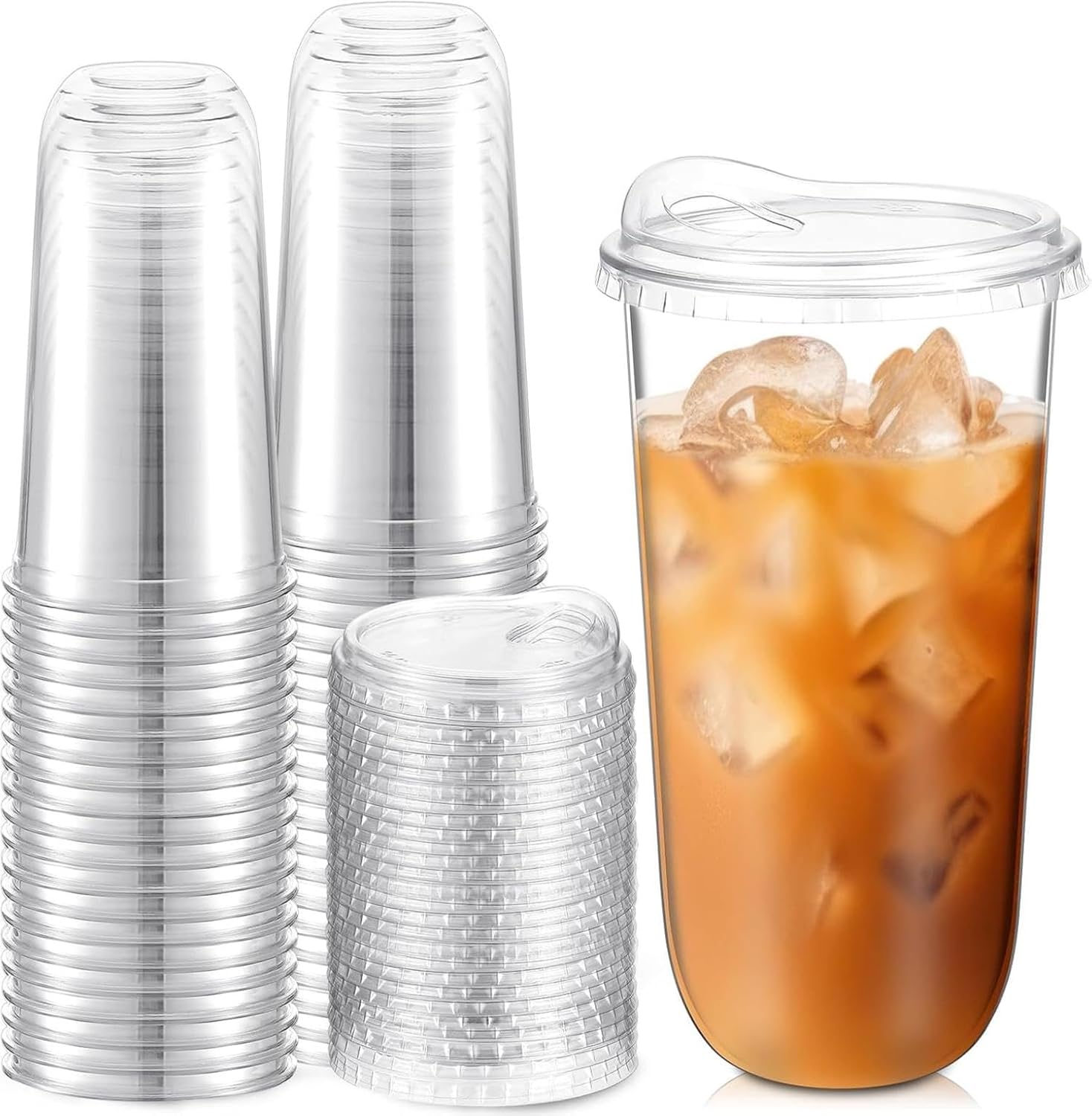Amazon.com: Baderke 50 Pcs Round Bottom Plastic Cups with Sip Lids ...