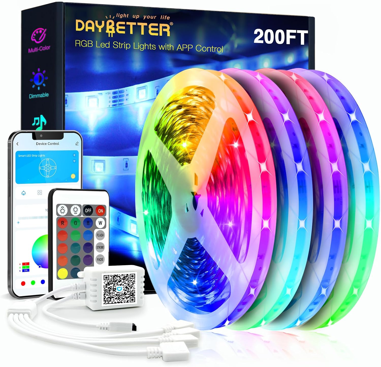 Amazon.com: DAYBETTER Led Strip Lights 200ft (4 Rolls of 50ft) Ultra ...