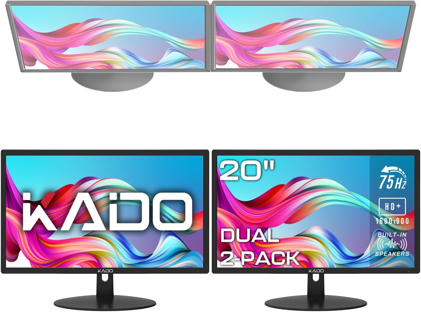 Amazon.com: Kado Dual Monitor Setup - 2-Pack 24" Curved 1500R 1920x1080 ...