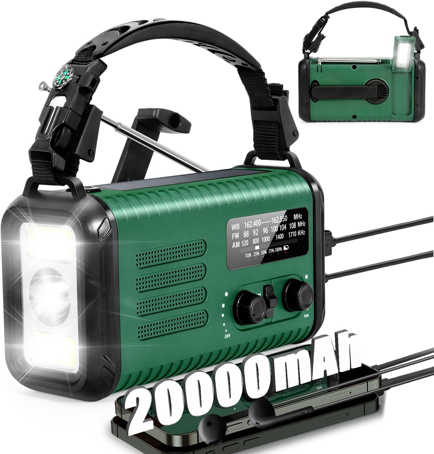 Amazon.com: 20000mAh / 74000mWh Emergency Radio, Solar Hand Crank Radio ...