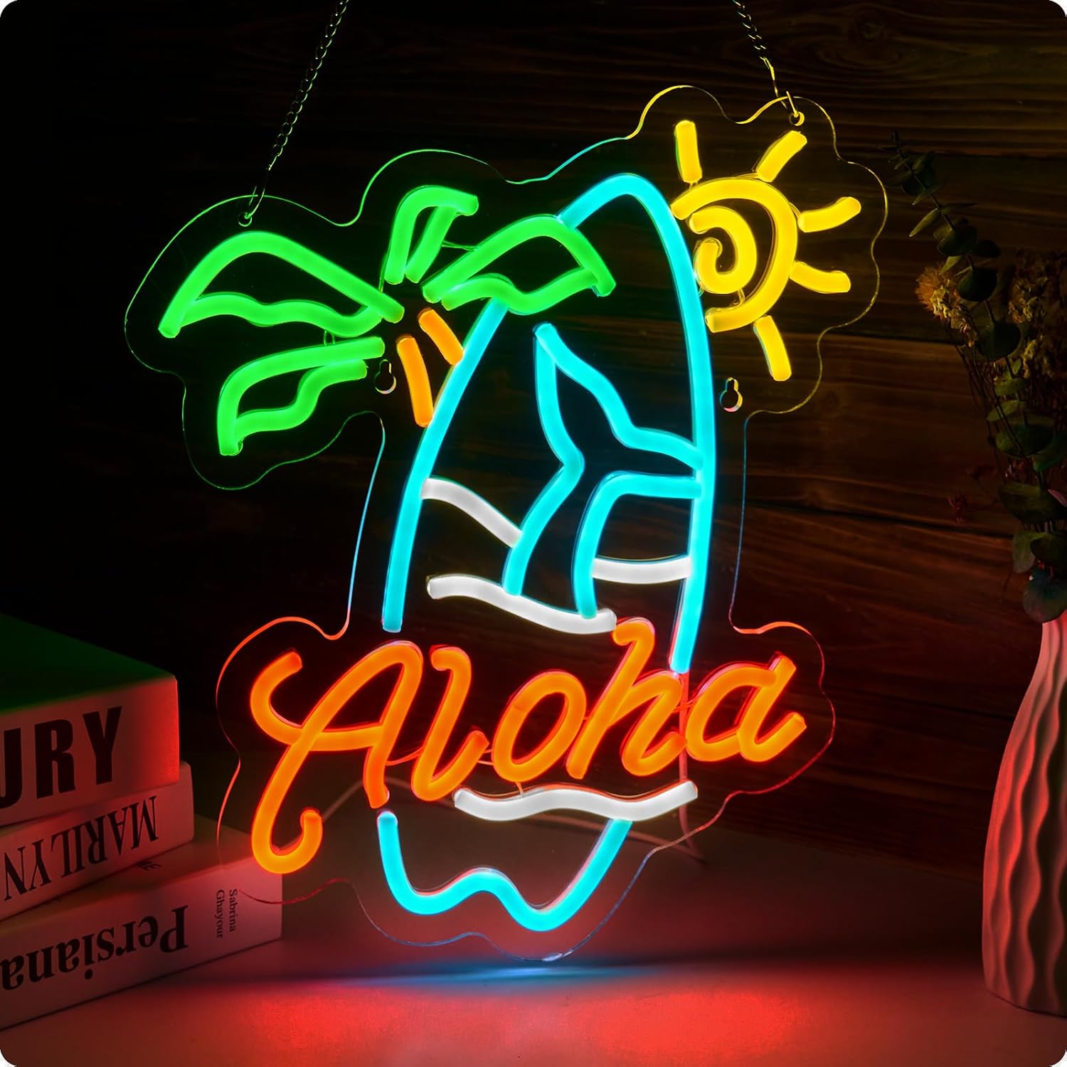 Aloha Palm Tree Tiki Bar Hawaiian Neon Sign for Wall Decor - Dimmable ...