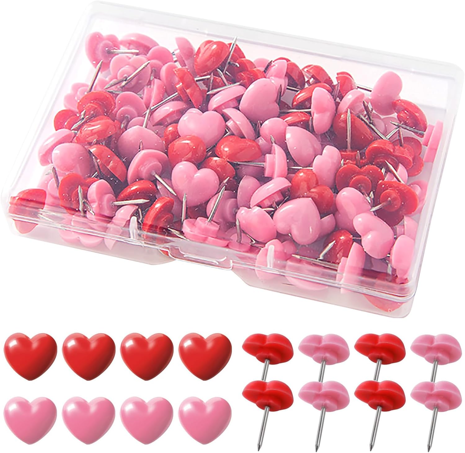 Feibety 100Pcs Heart Push Pins Decorative Pushpins with Storage Box ...