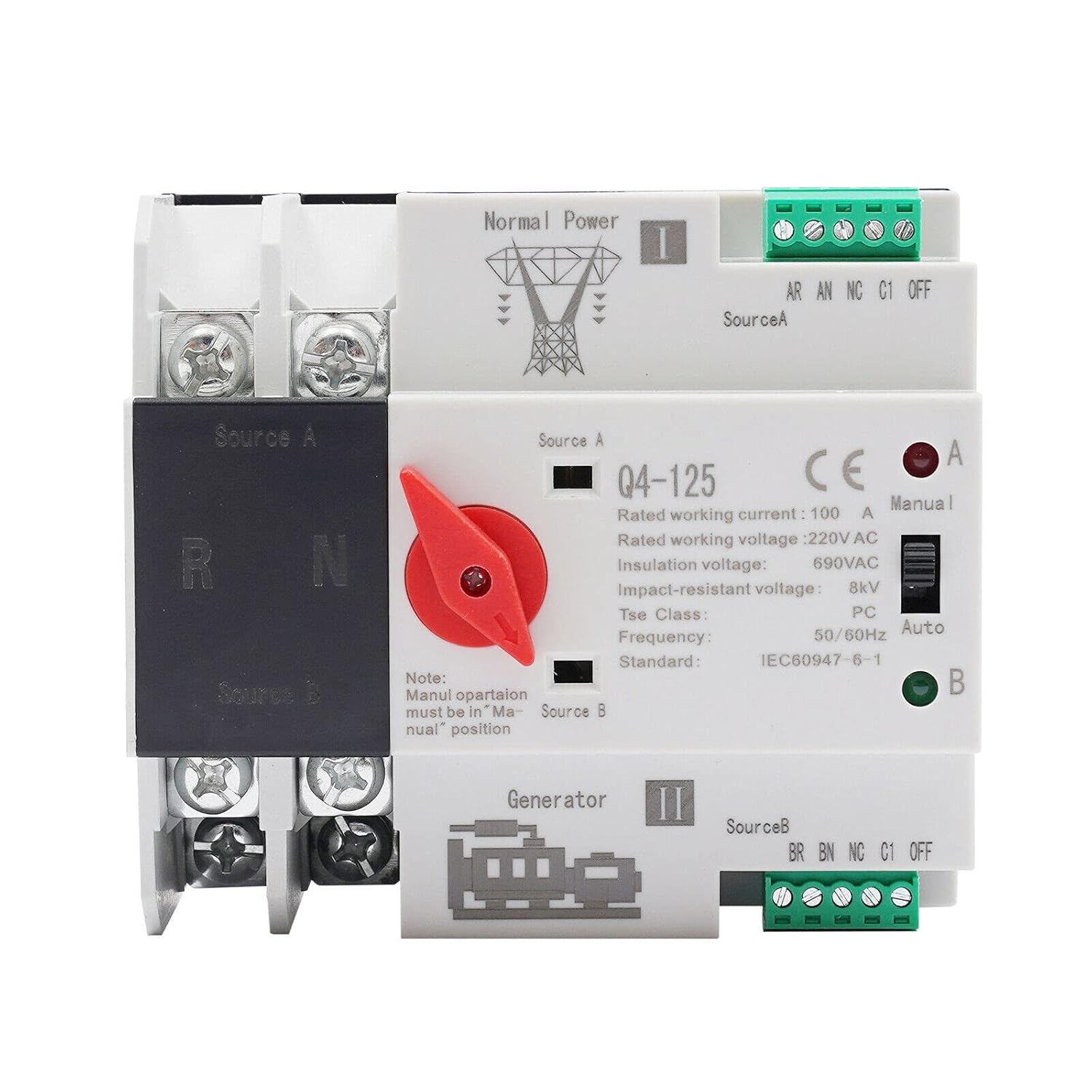 Automatic Transfer Switch - 2P 100A Dual Power Automatic Transfer Switch Circuit Breaker Dual ...