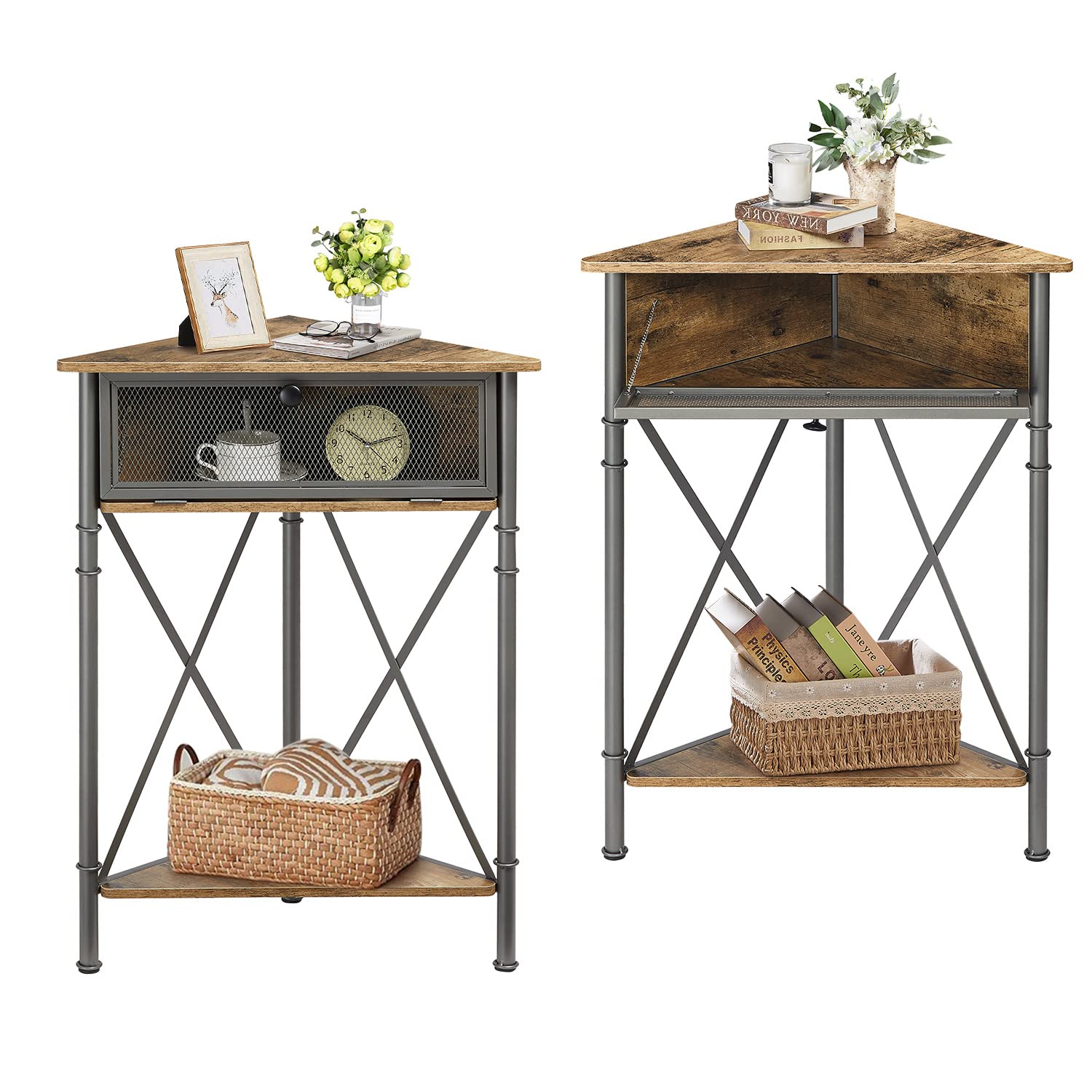 Amazon.com: VECELO Corner Tables for Small Spaces, Multipurpose Storage ...