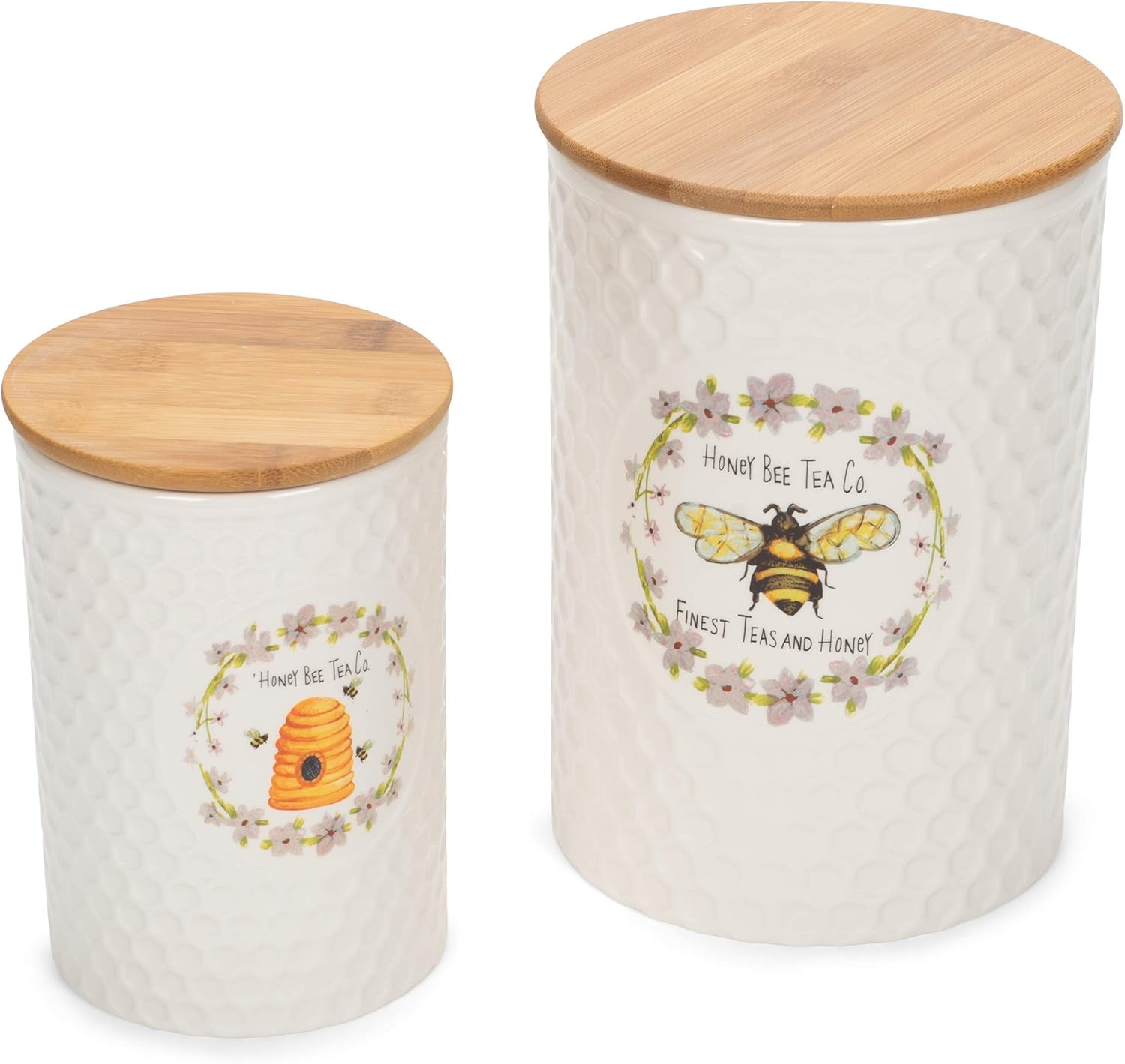 Amazon.com: Set of 2 Honey Bee Tea Ceramic Jar Storage Canister ...