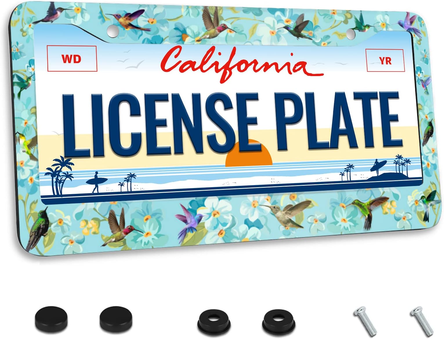 Amazon.com: LOVEJIA Hummingbirds Green License Plate Frame, Flower ...