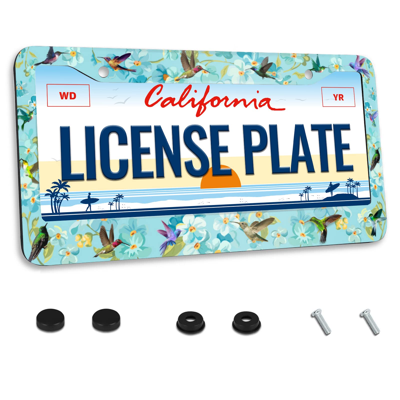 Amazon.com: Hummingbird License Plate Frame Beautiful Bird Floral ...
