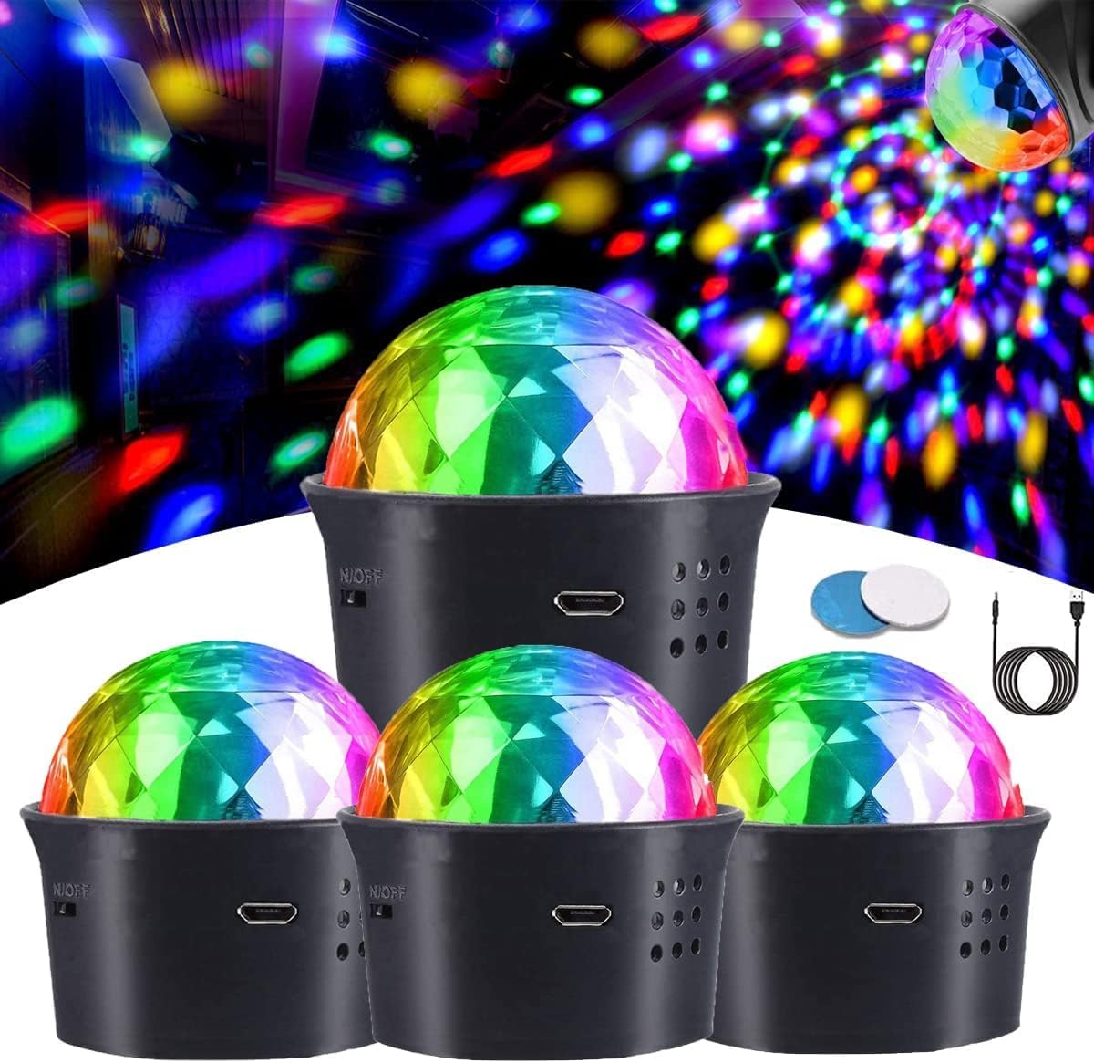 4 Packs Mini Disco Ball Lights, Voice Activated Multicolor Disco Ball ...