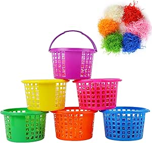 Amazon.com: CCINEE 6pcs Plastic Easter Basket with Handle, Round Easter ...