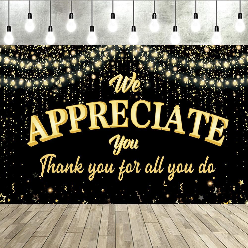 Amazon.com : YCUCUEI 72x43inch Black Golden Thank You Backdrop Employee ...