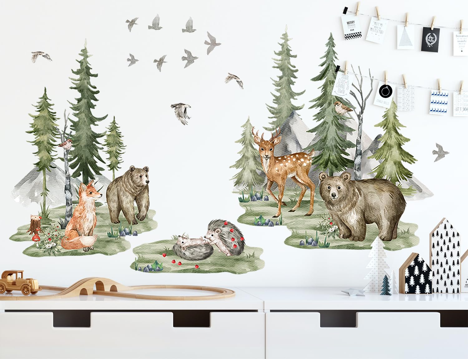 Wildlife Wall Decals Cartoon Door Stickers Forest Animals Bear Rabbit