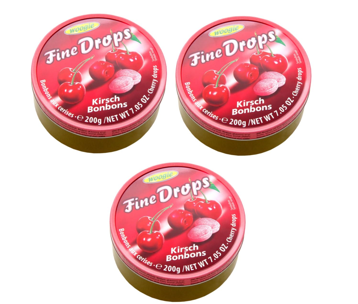 Woogie Fine Drops Kirsch Bonbons Vorteilspackung Set 3 x 200g : Amazon ...