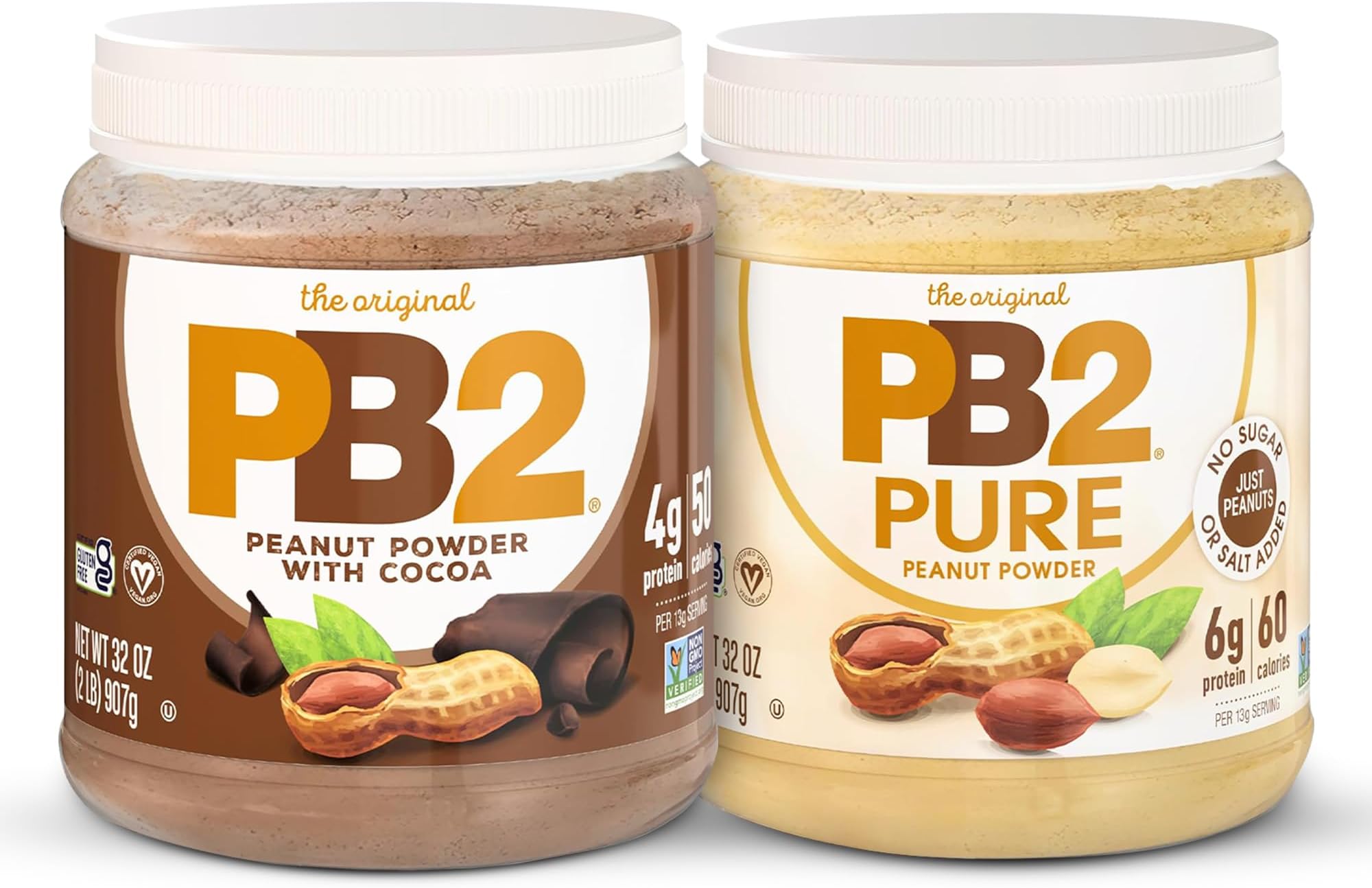 Amazon.com : PB2 Pure Peanut Butter Powder Bundle - Pure & Cocoa Peanut ...