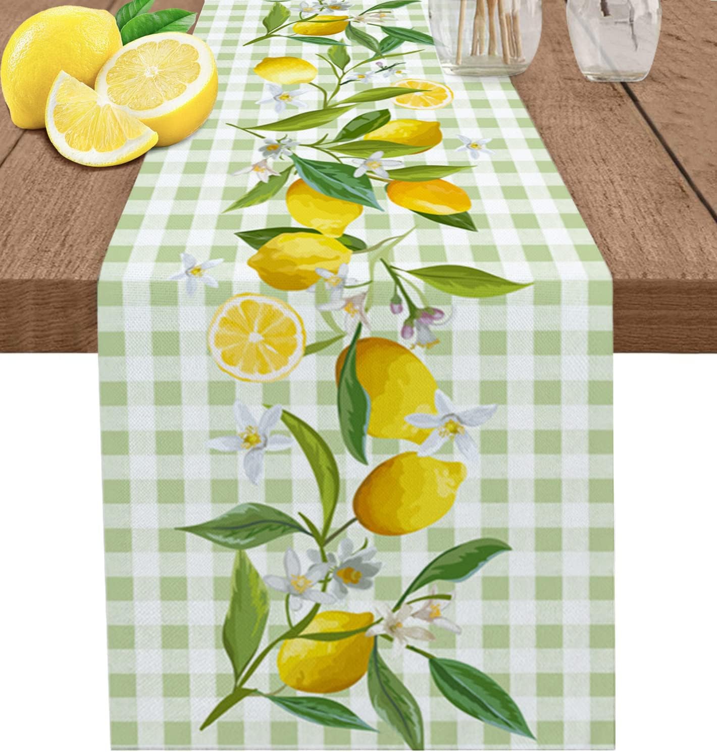 Amazon.com: Pastoral Green Plaid Summer Lemon Table Runner Linen ...