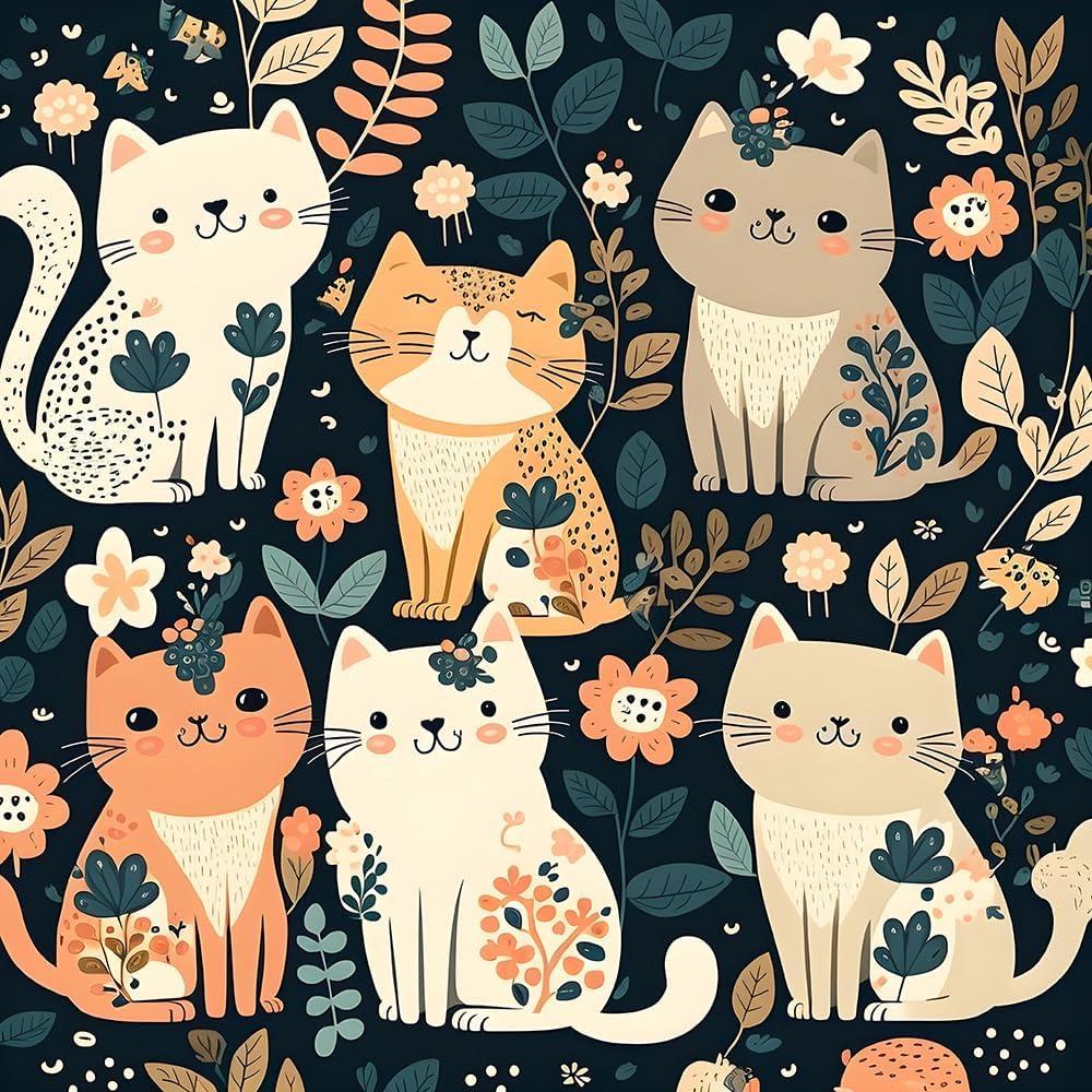 HEISIG 18"x236" Cute Pets Cartoon Cats Animals Peel and Stick Wallpaper ...