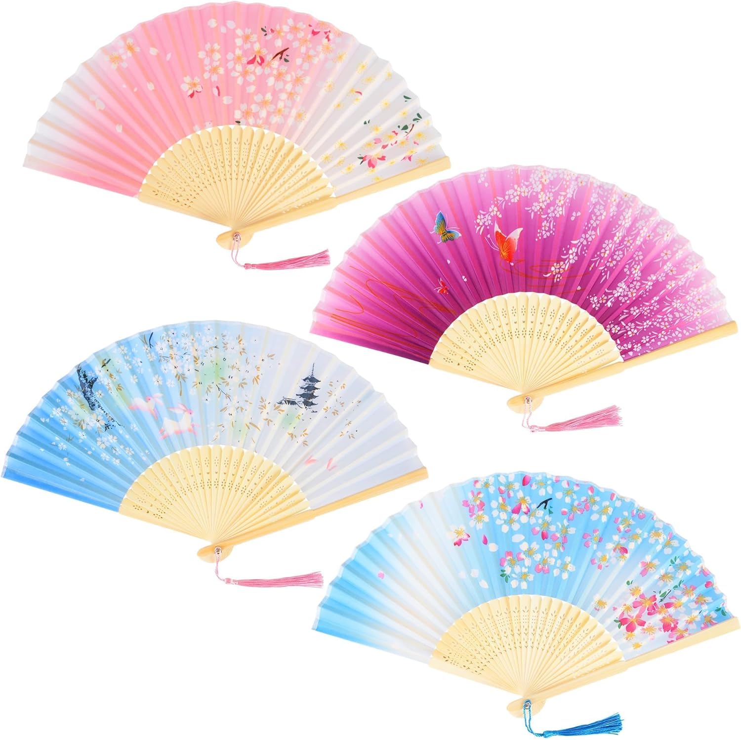 KEYIDO 4 Pcs Hand Held Fans Folding Hand Fans for Women Chinese Fans ...