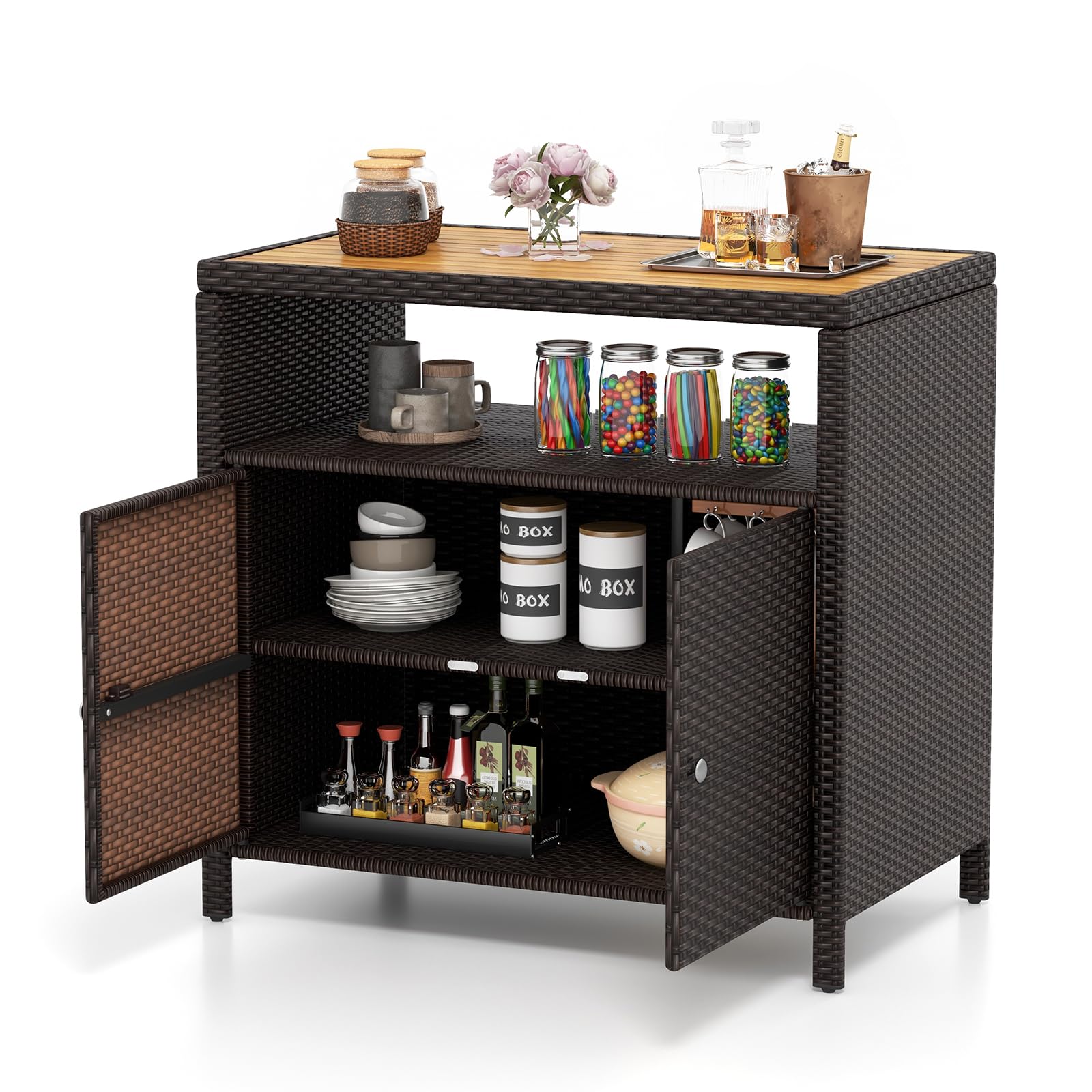 Amazon.com: Tangkula Rattan Storage Cabinet, Outdoor Patiojoy Buffet ...