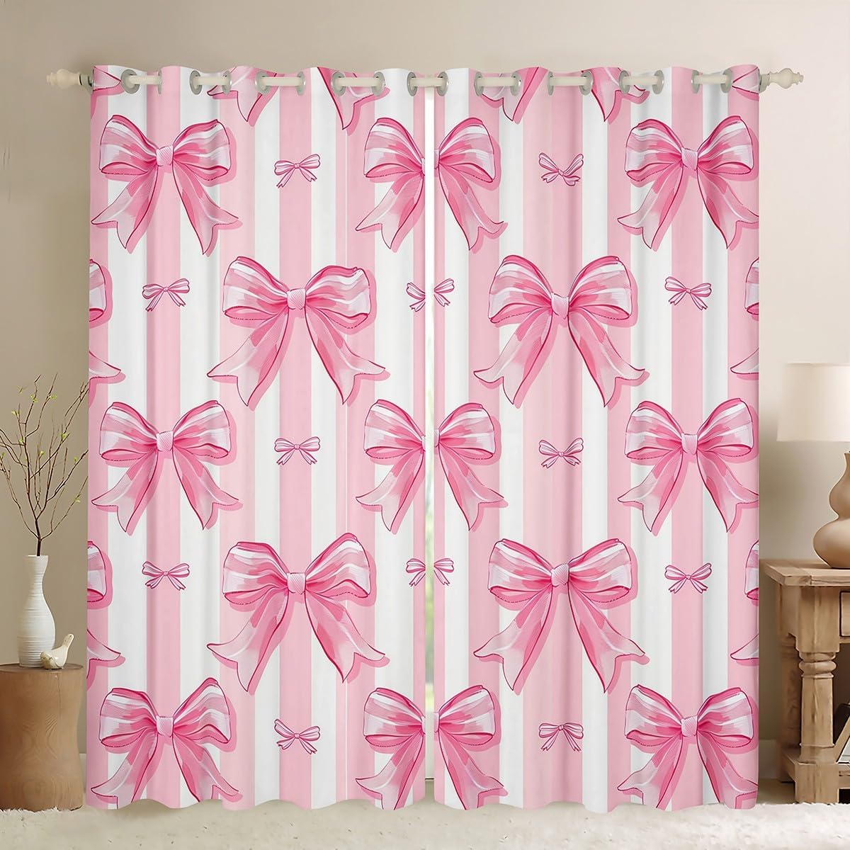 Amazon.com: Feelyou Pink Bowknot Curtains,Dreamy Princess Bowknot Window Curtains for Bedroom ...