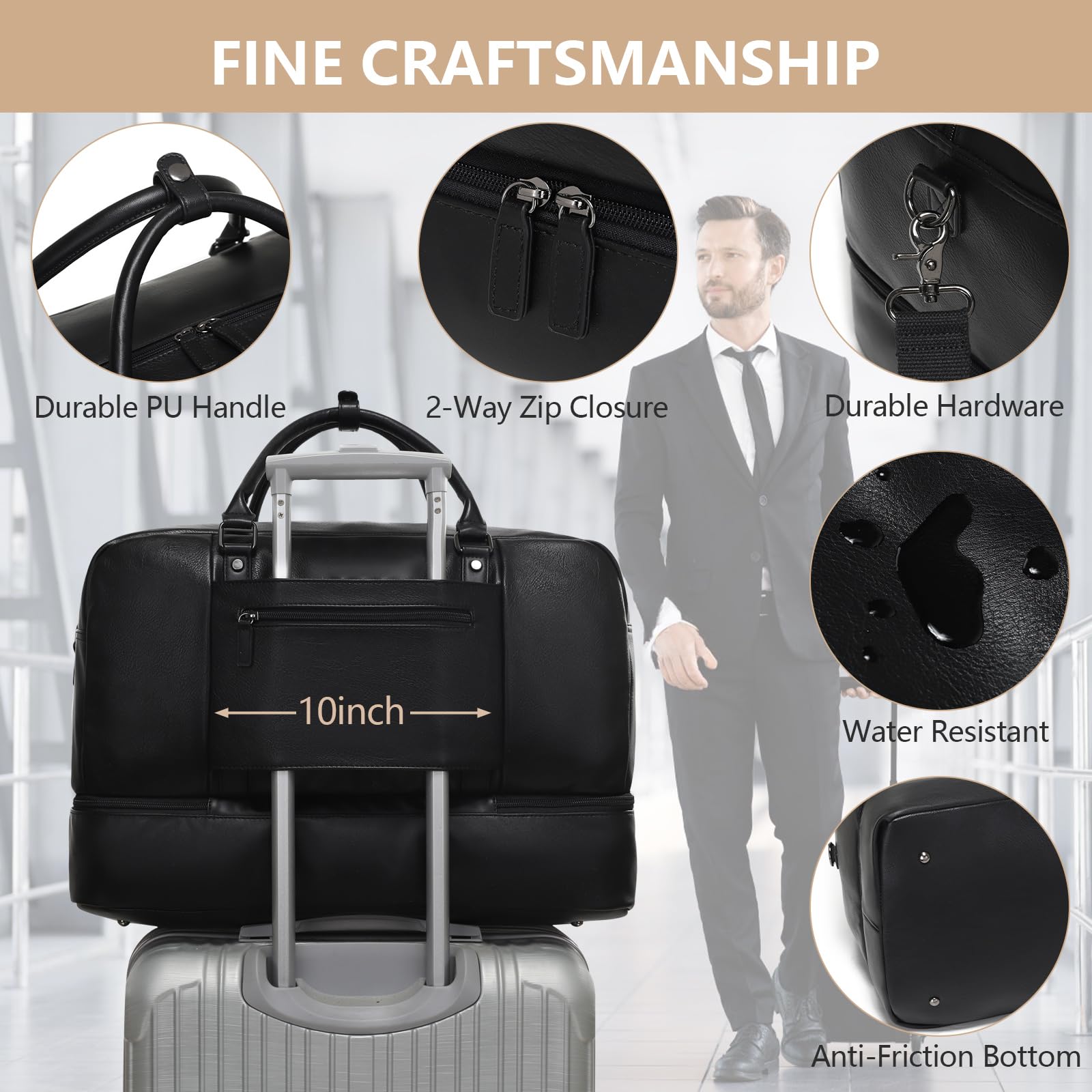 Wogarl 4PCS Leather Weekender Bag for Women Men Large Overnight Bag ...