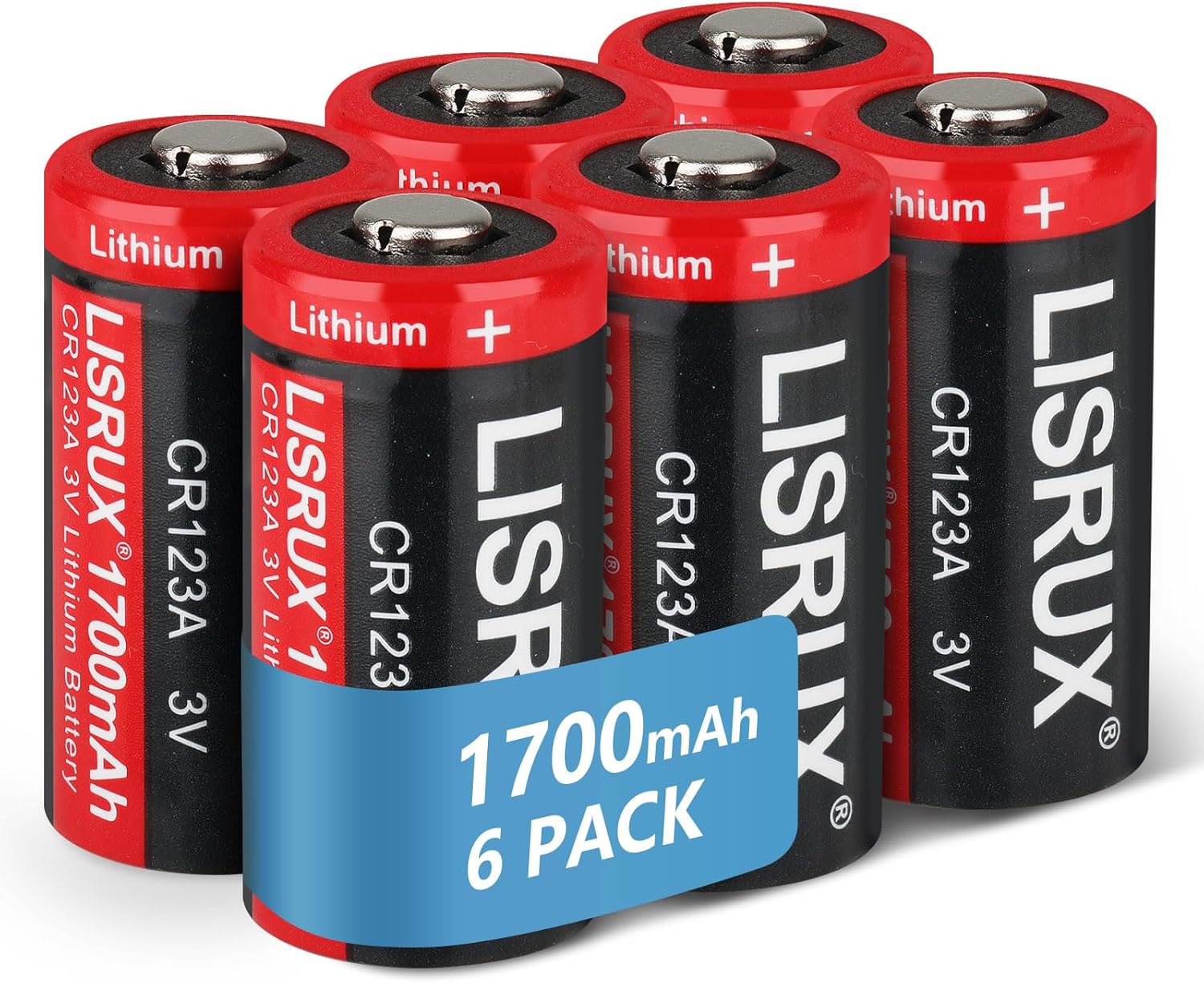 Amazon.com: LISRUX 1700mAh CR123A 3V Lithium Battery 6 Pack, 3 Volt ...