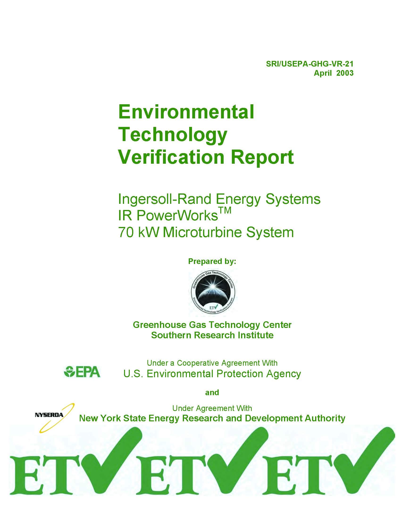 Buy Environmental Technology Verification Report Ingersoll-Rand Energy ...