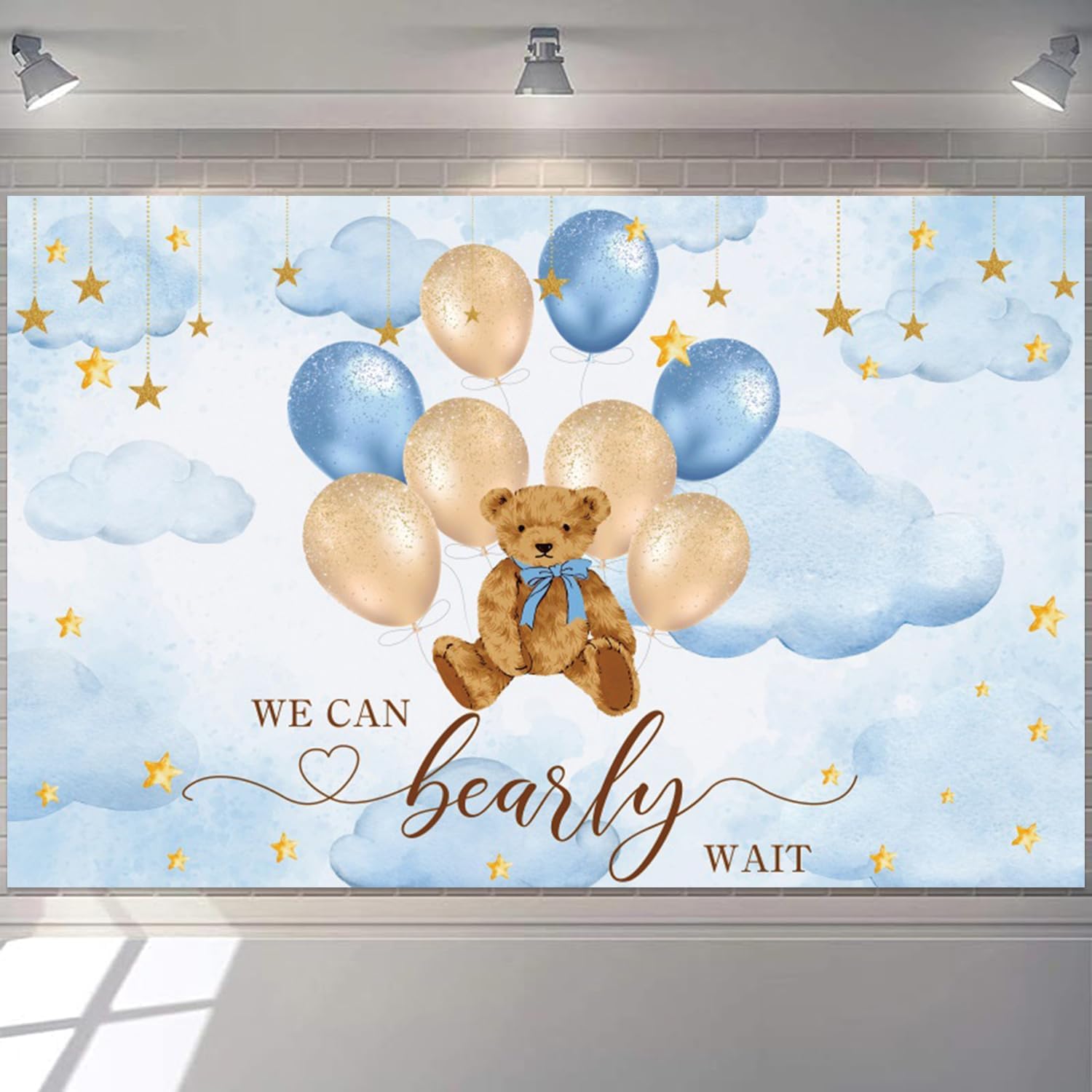 Amazon.com : deFouliao 5x3ft We Can Bearly Wait Backdrop Boy Bear Blue ...