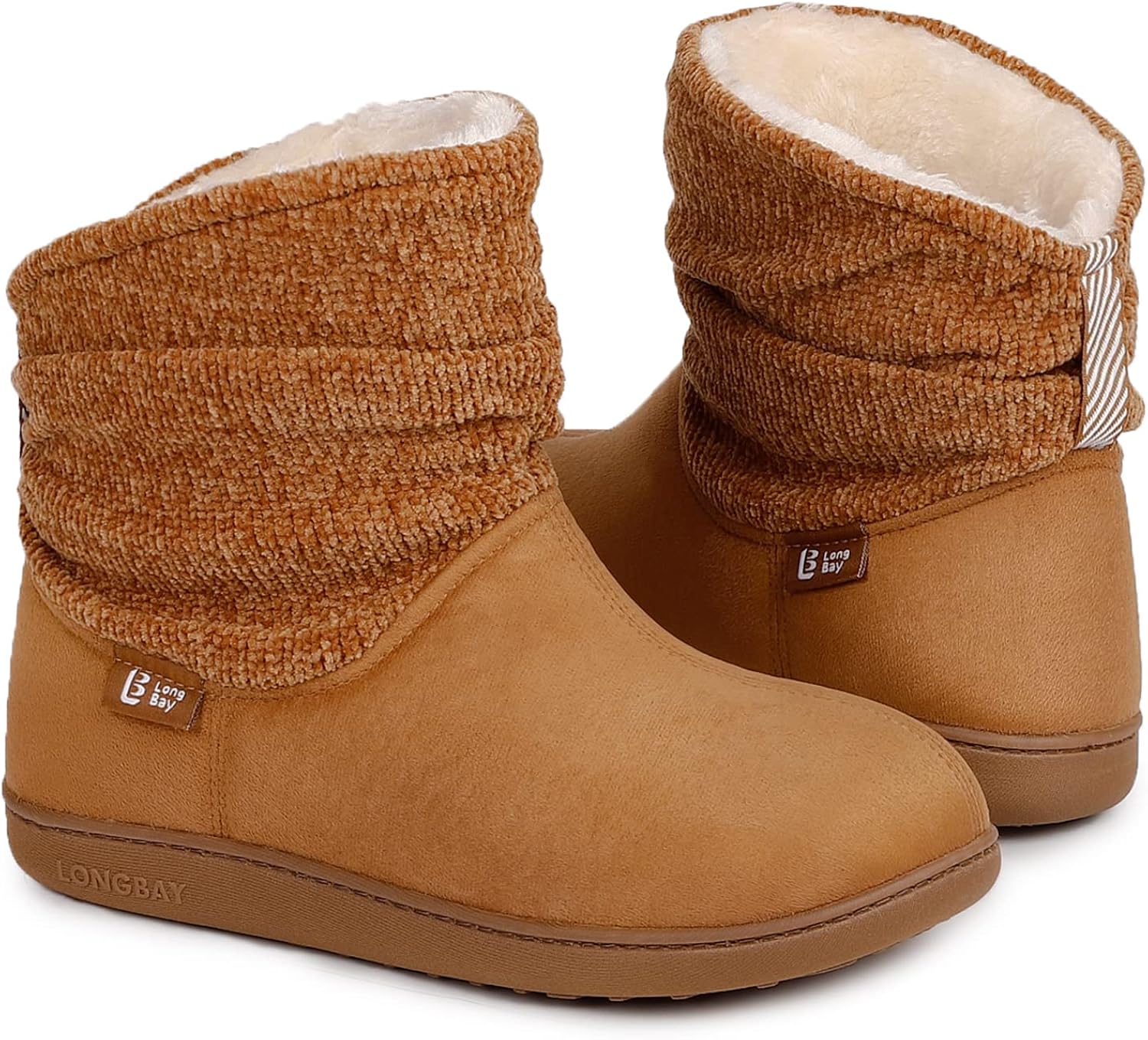 Amazon.com | Longbay Women's Warm Chenille Knit Bootie Slippers Memory ...