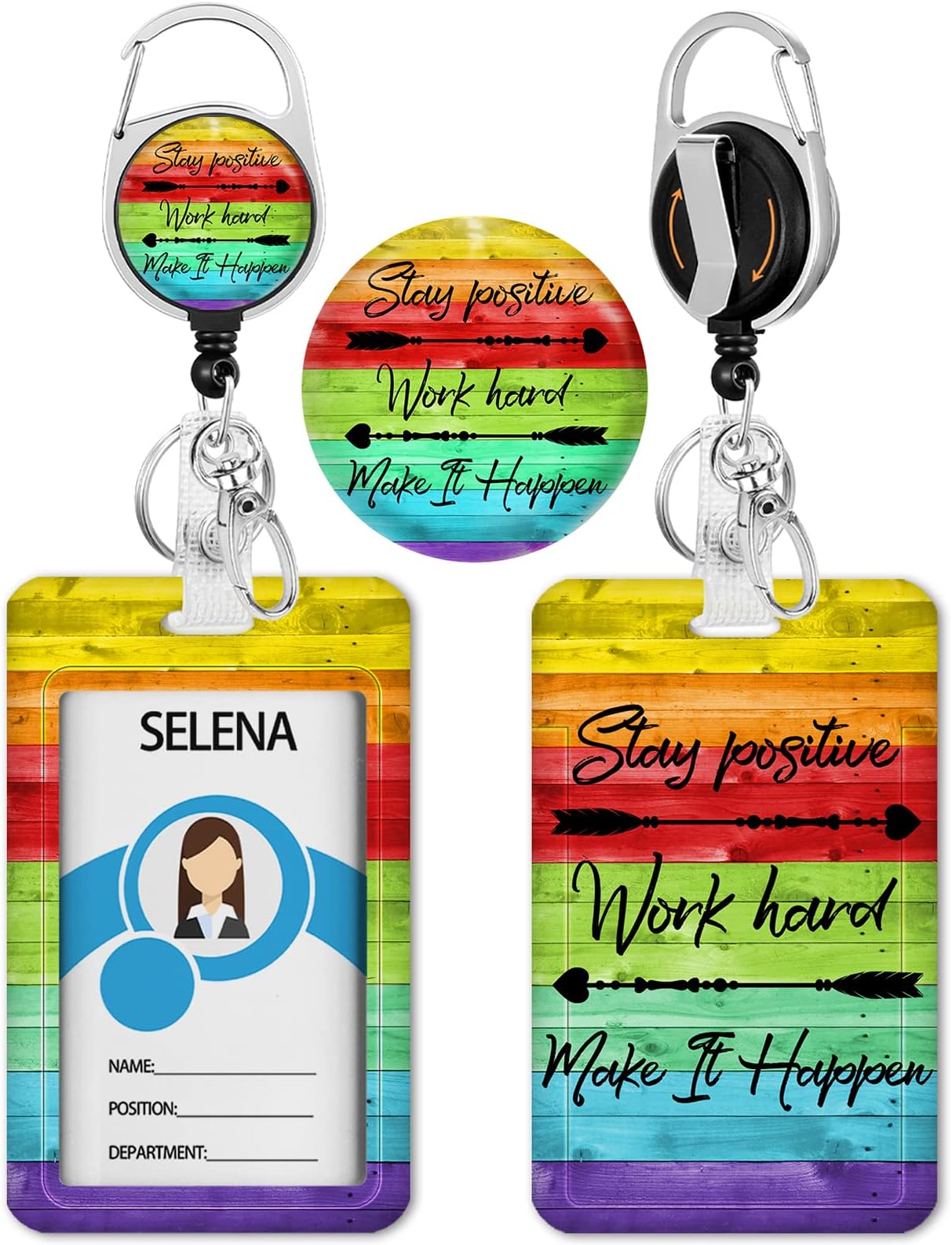 Amazon.com : Id Badge Holder, Badge Reel Retractable Keychain, Retro ...