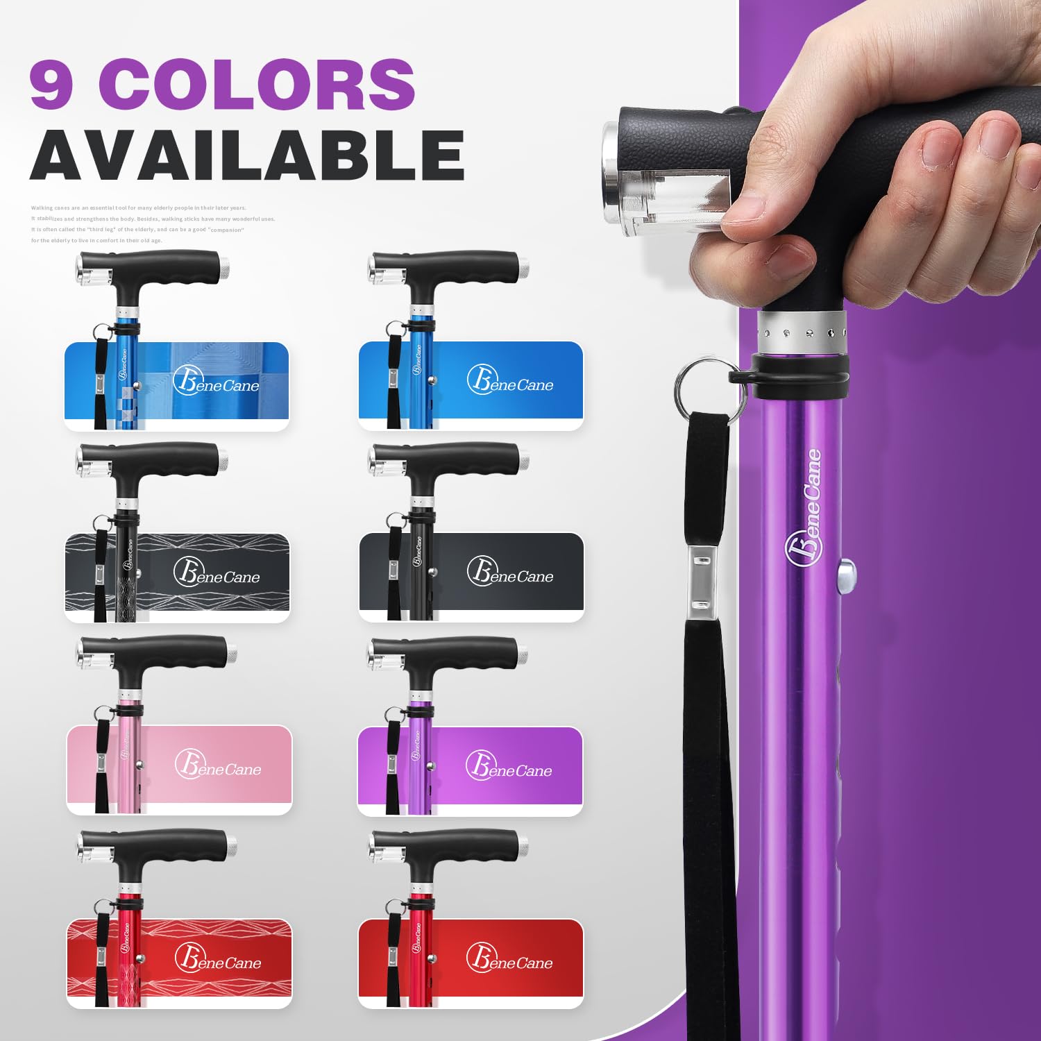 BeneCane Walking Cane for Women Folding Cane for Men with Two Led ...