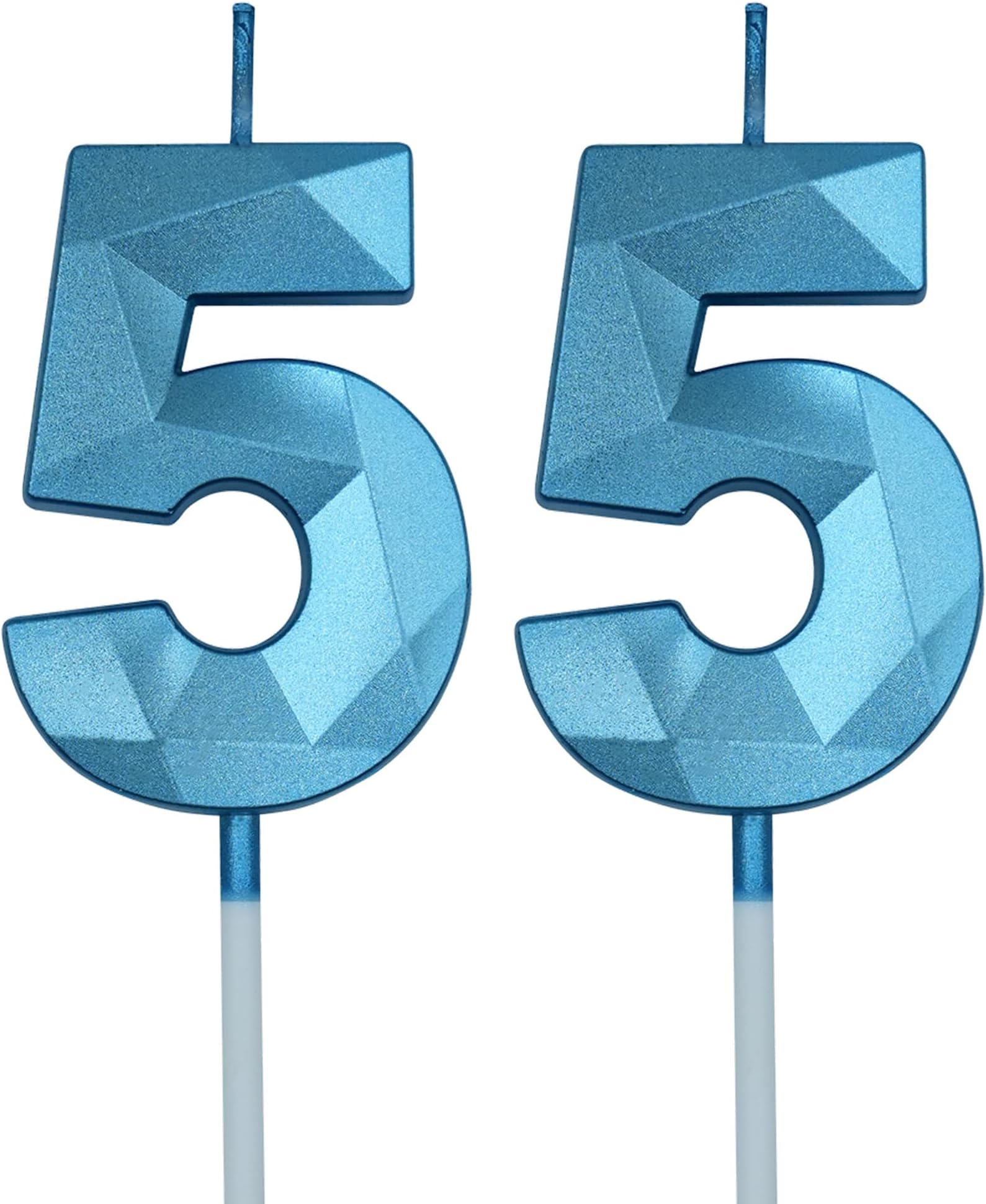 Amazon.com: 55th Birthday Candles for Cake, Blue Number 55 3D Diamond ...