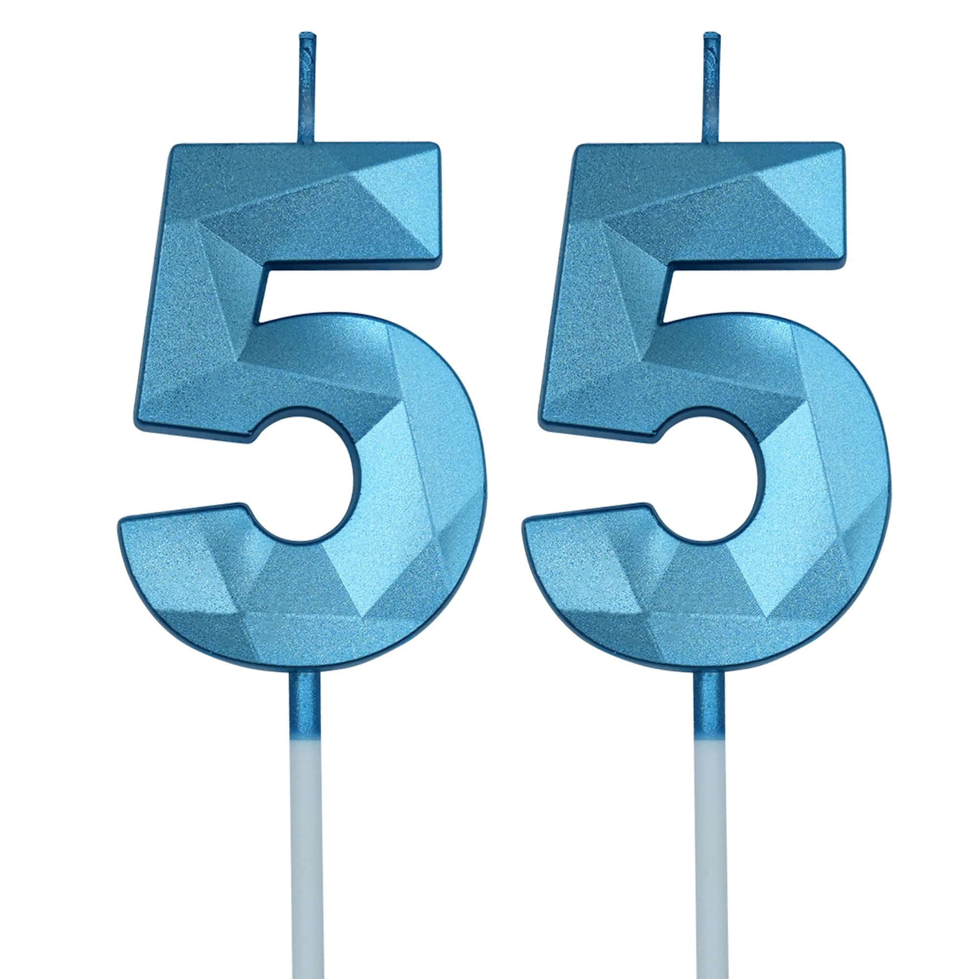 Amazon.com: 55th Birthday Candles for Cake, Blue Number 55 3D Diamond ...