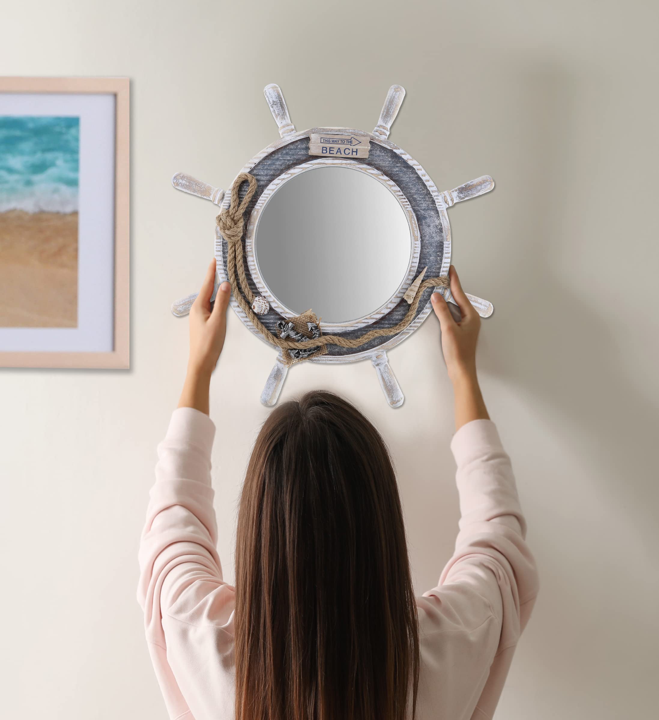 CoTa Global Silver Sea Beach Wall Decor Nautical Ship Wheel Mirror ...