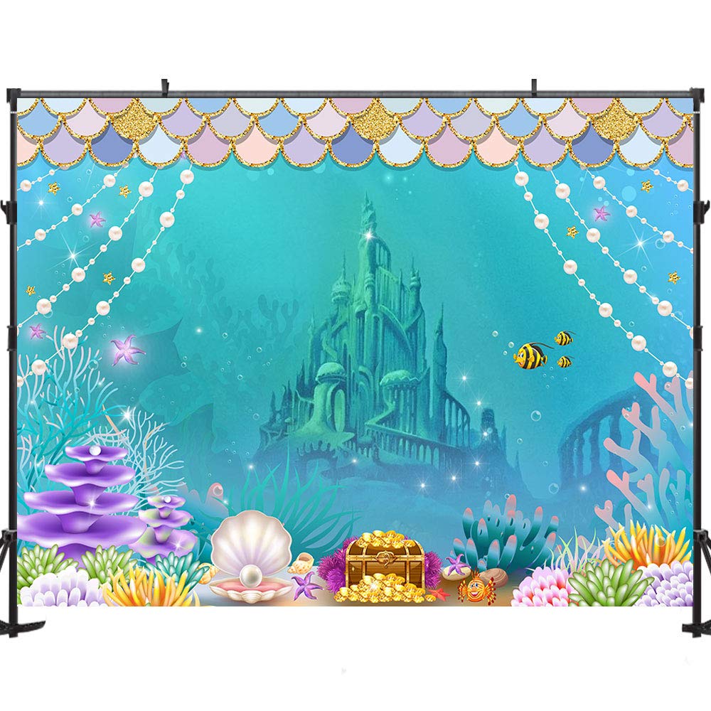 Buy Maijoeyy 5x3ft Mermaid Backdrop Color Scales Undersea Castle Little ...