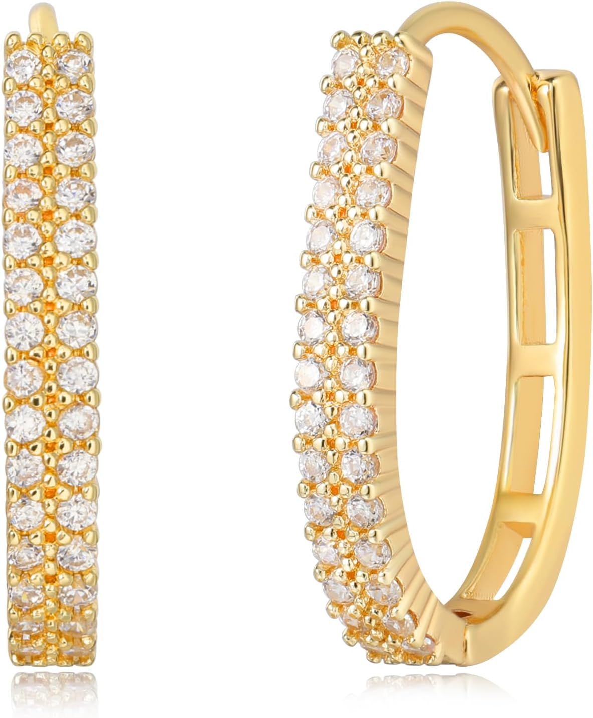 Amazon.com: Gemini 14K Gold Small Chunky Pave Oval Hugg Hoops CZ ...