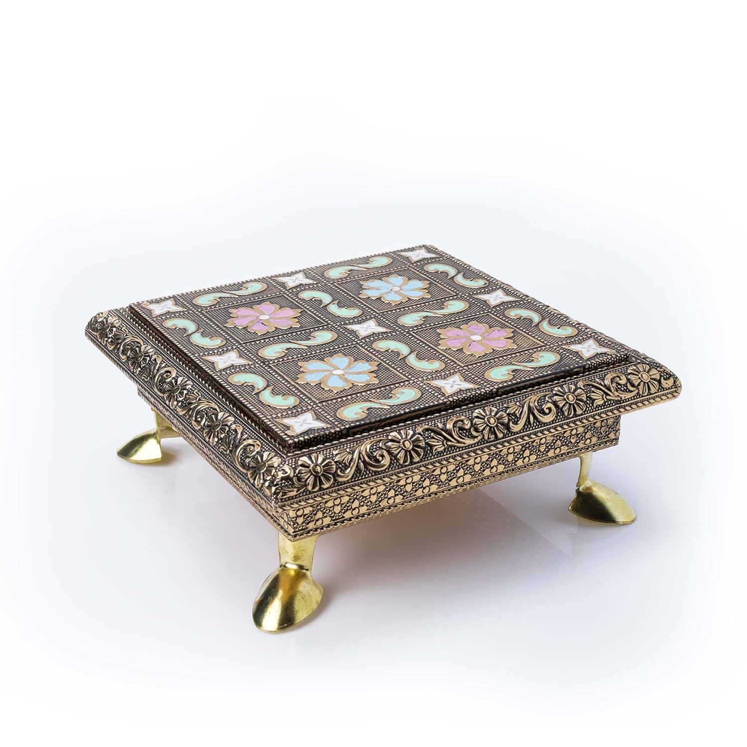 ShCraft Design Wooden Pooja Chowki Metal Design Puja Chowki for God ...