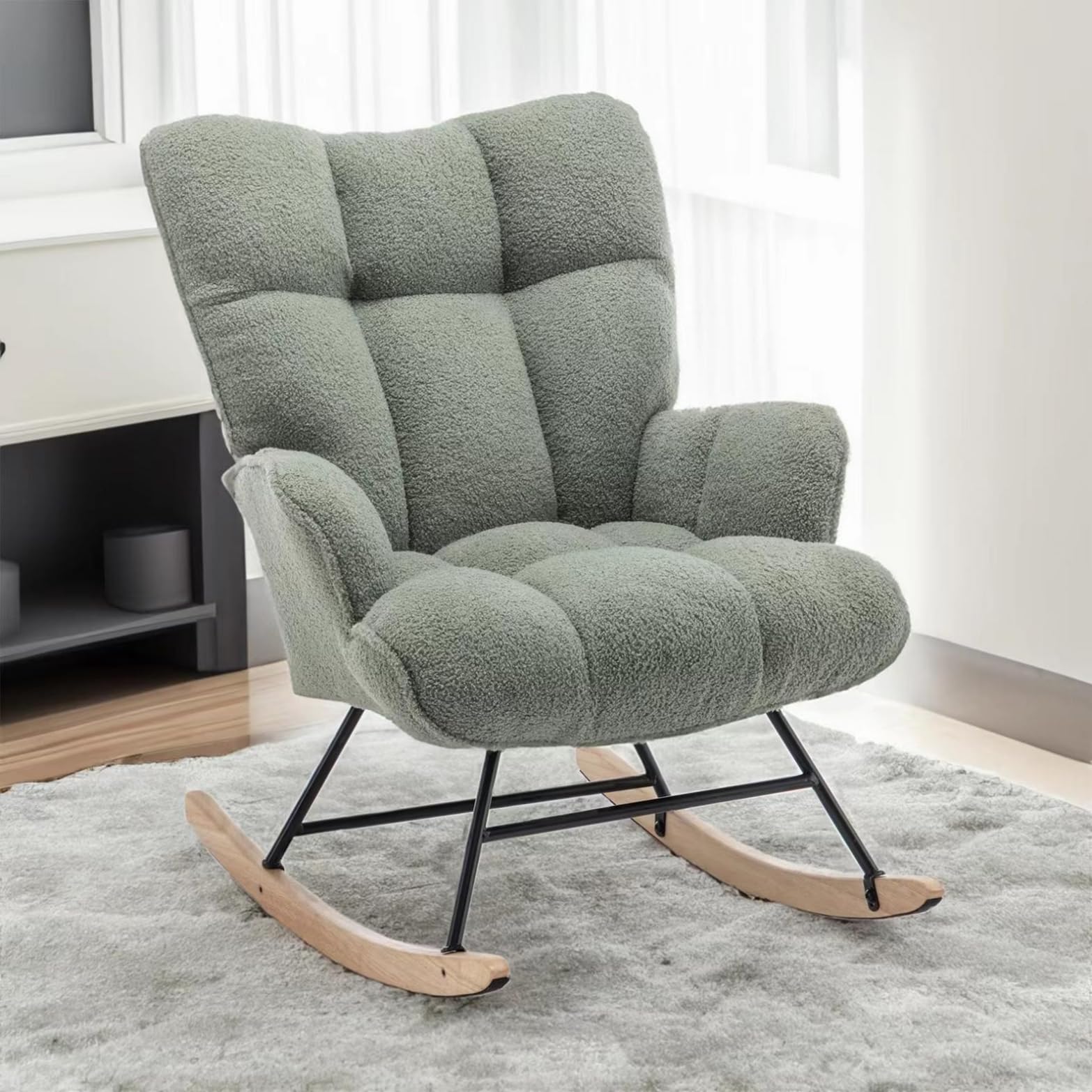 Amazon.com: Rocking Chair Nursery Teddy, Upholstered Baby Fluffy Glider ...