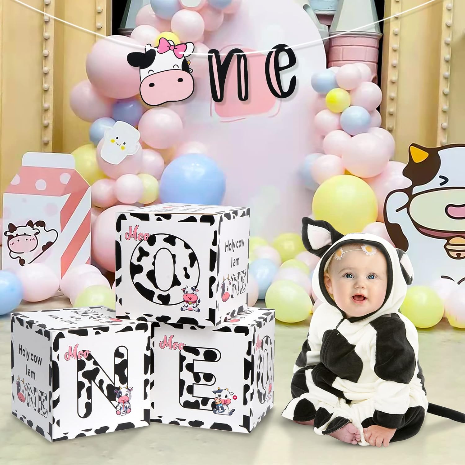 First Birthday Decorations for Girl, Cow One Balloon Boxes, Holy Cow I ...