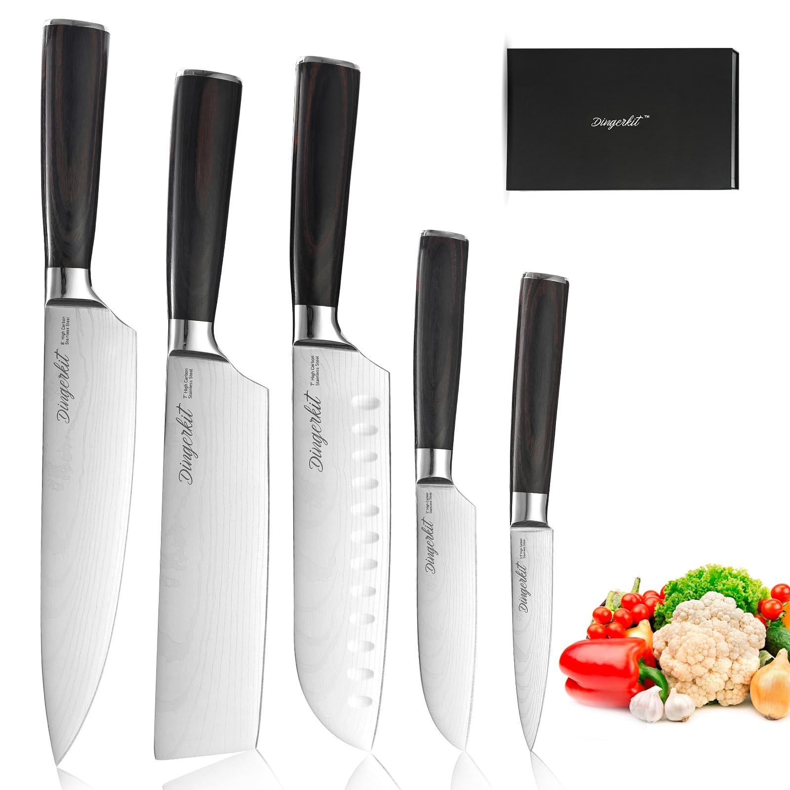 Amazon.com: Dingerkit Knives Set for Kitchen, Chef's Knife Set ...