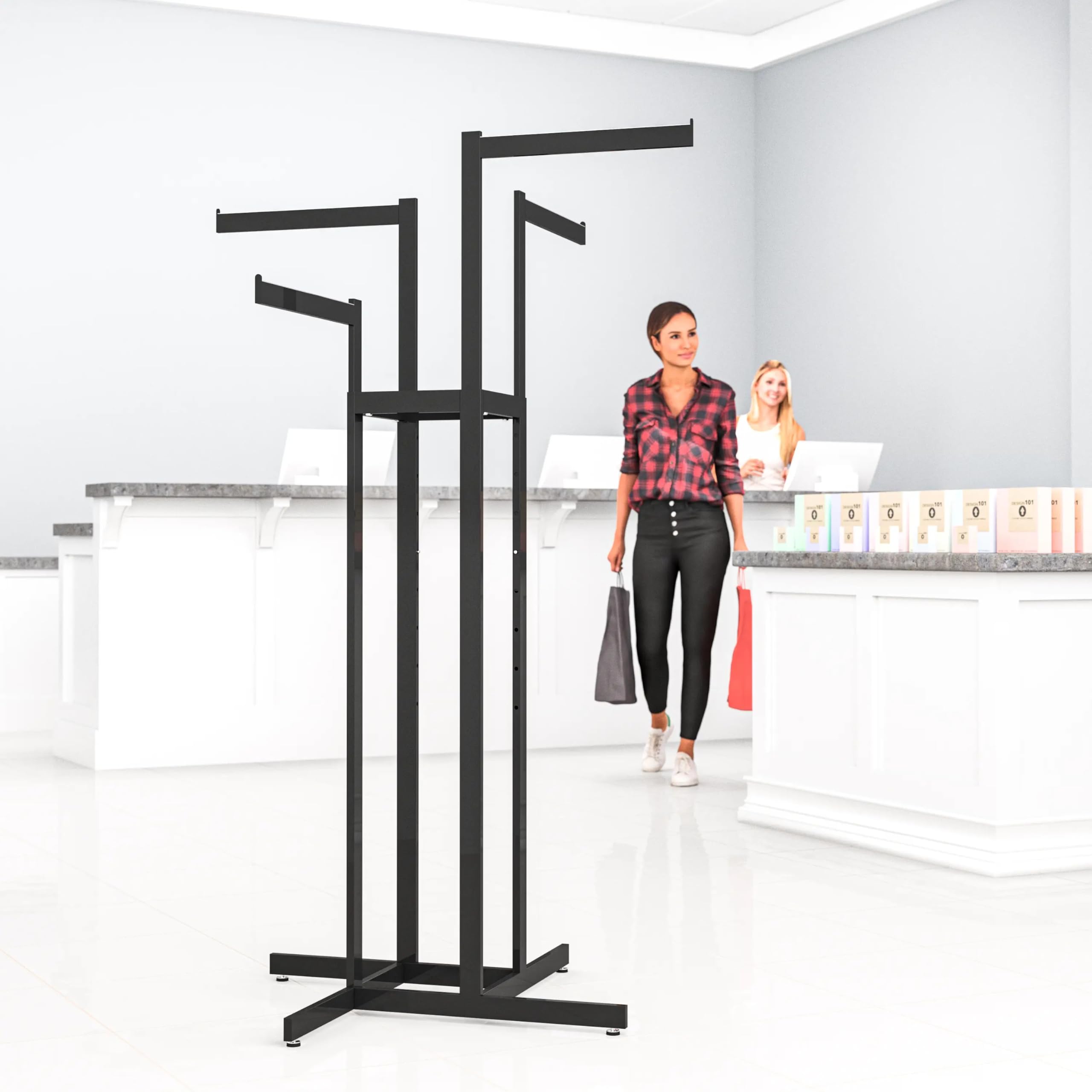 Snapklik.com : Clothing Rack Black 4 Way Rack, Adjustable Height Arms ...