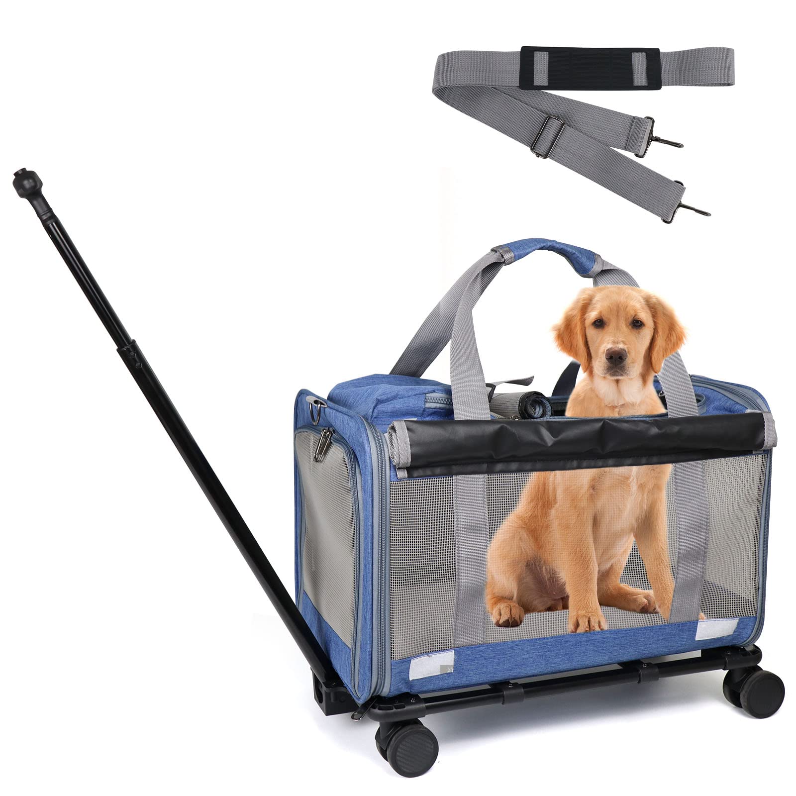 PROKEI Pet Carrier with Wheels for Cat Dog,Airline Approved Telescopic ...