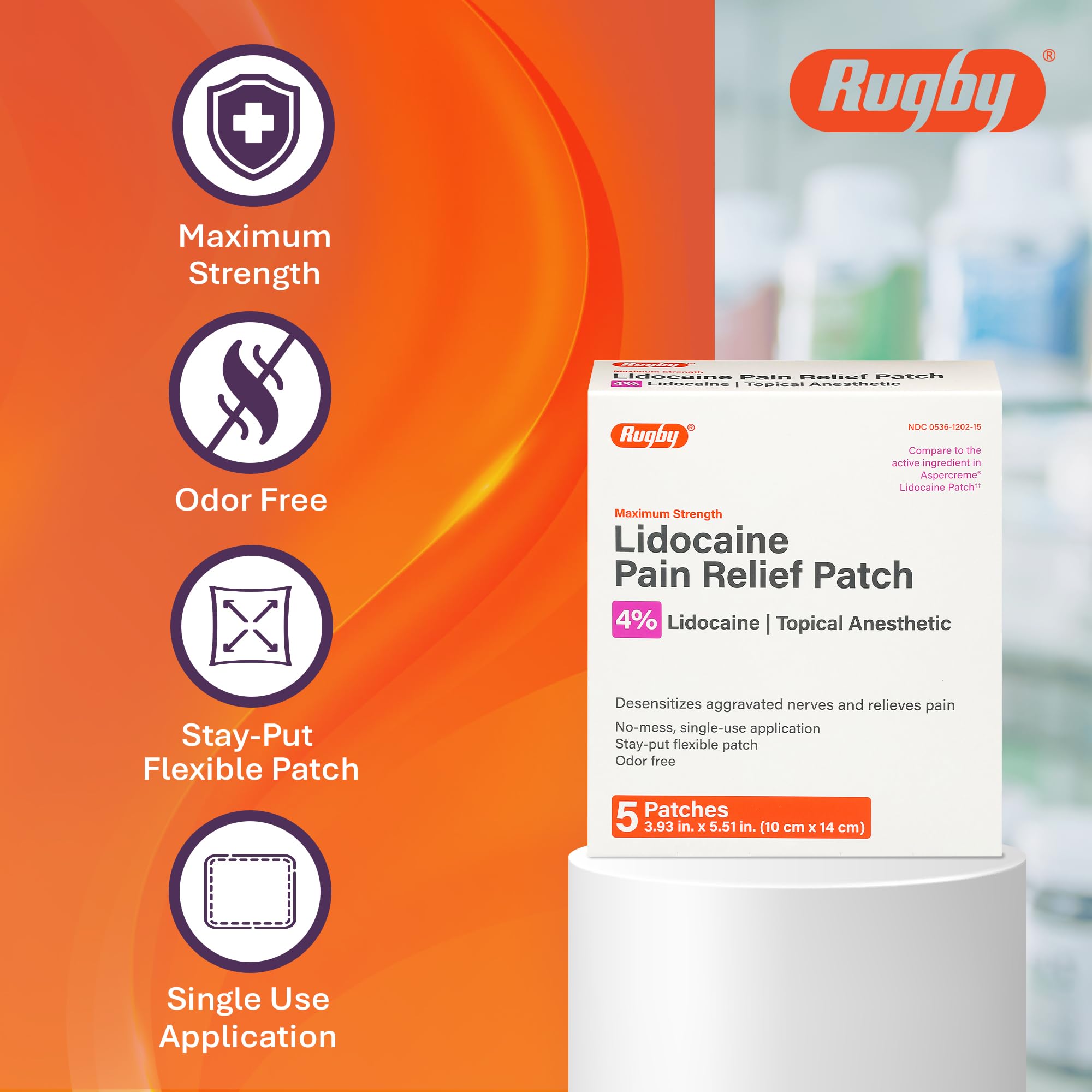 Snapklik.com : Rugby Maximum Strength 4% Lidocaine Pain Relief Patch ...