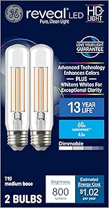 GE Reveal HD+ LED Light Bulbs, 60 Watt, T10 Decorative Tube Lights (8 ...