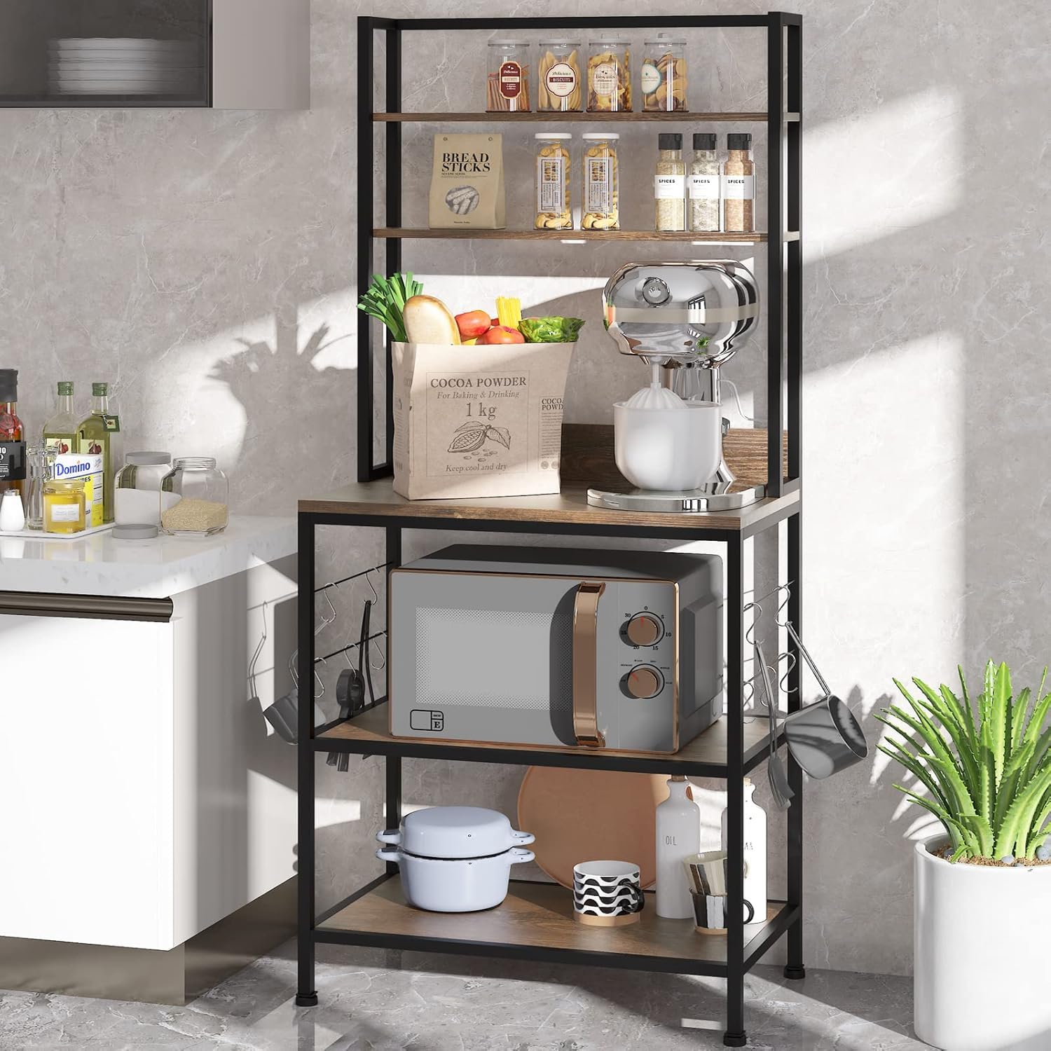 Dripex Kitchen Bakers Rack With Storage Hutch 5 Tier Kitchen ...