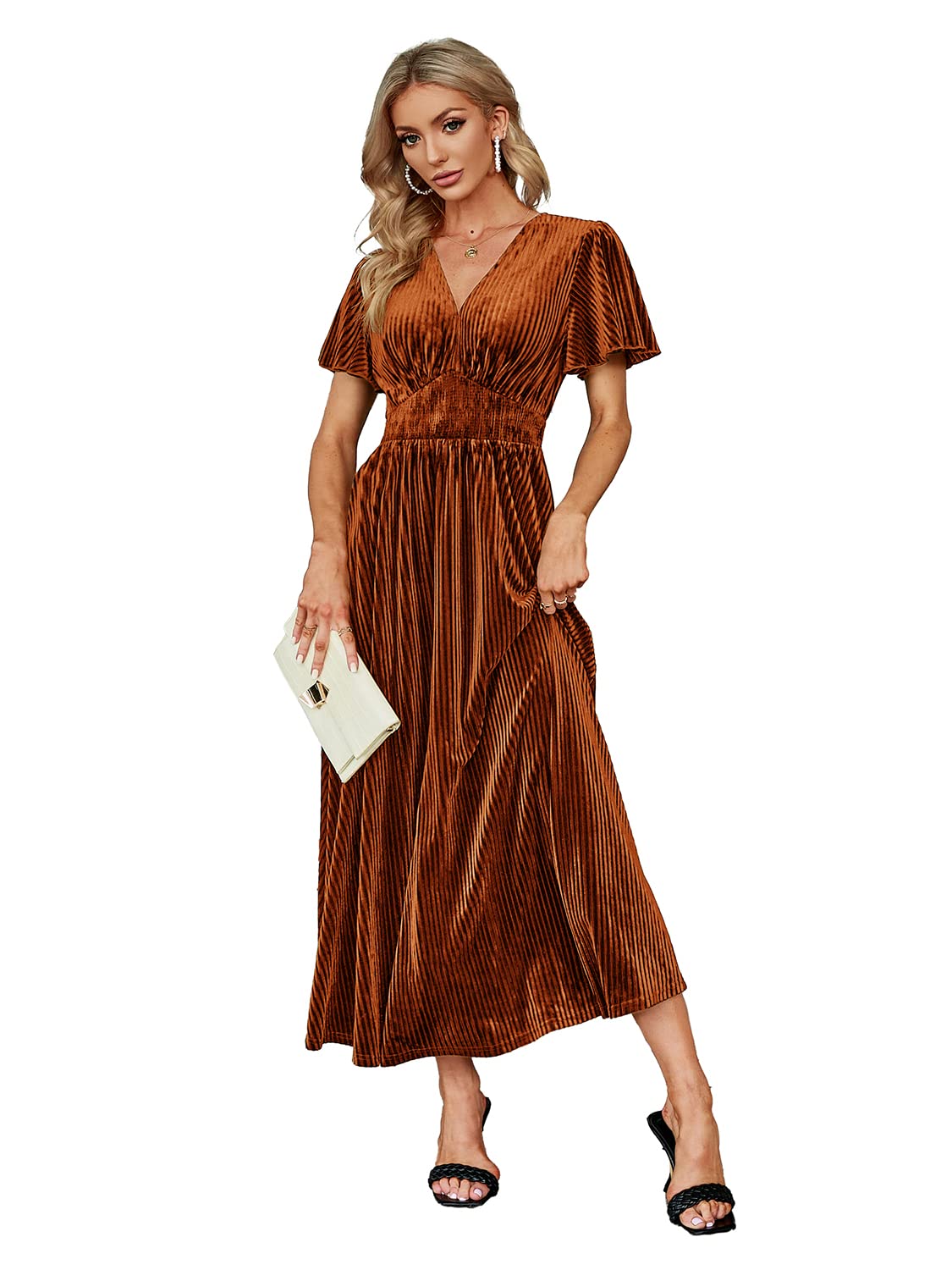 Simplee Women Boho Floral Maxi Dress Flowy Casual V Neck Short Sleeve ...