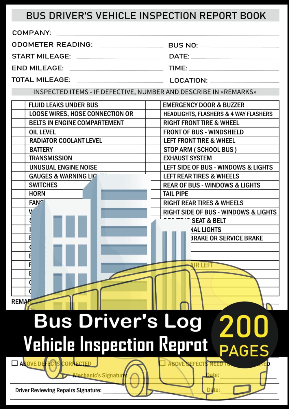 Bus Driver's Vehicle Inspection Report: Vehicle's Daily Inspection ...