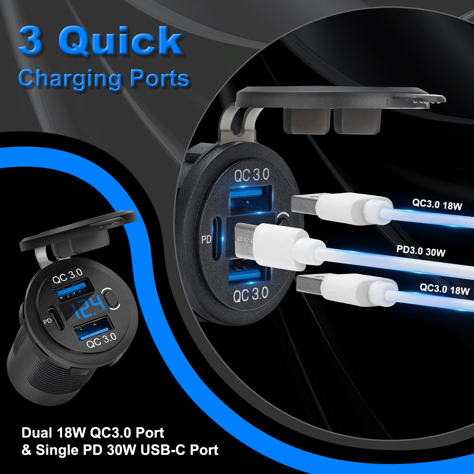 Snapklik.com : Risornda 12V USB Outlet, Dual QC30 18W & PD 30W Quick ...