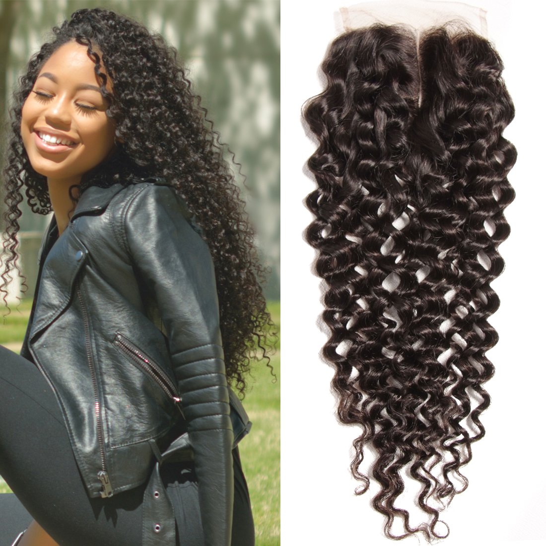 Amazon.com : Unice Hair 4"x4" Middle Part Lace Closure Brazilian Curly ...